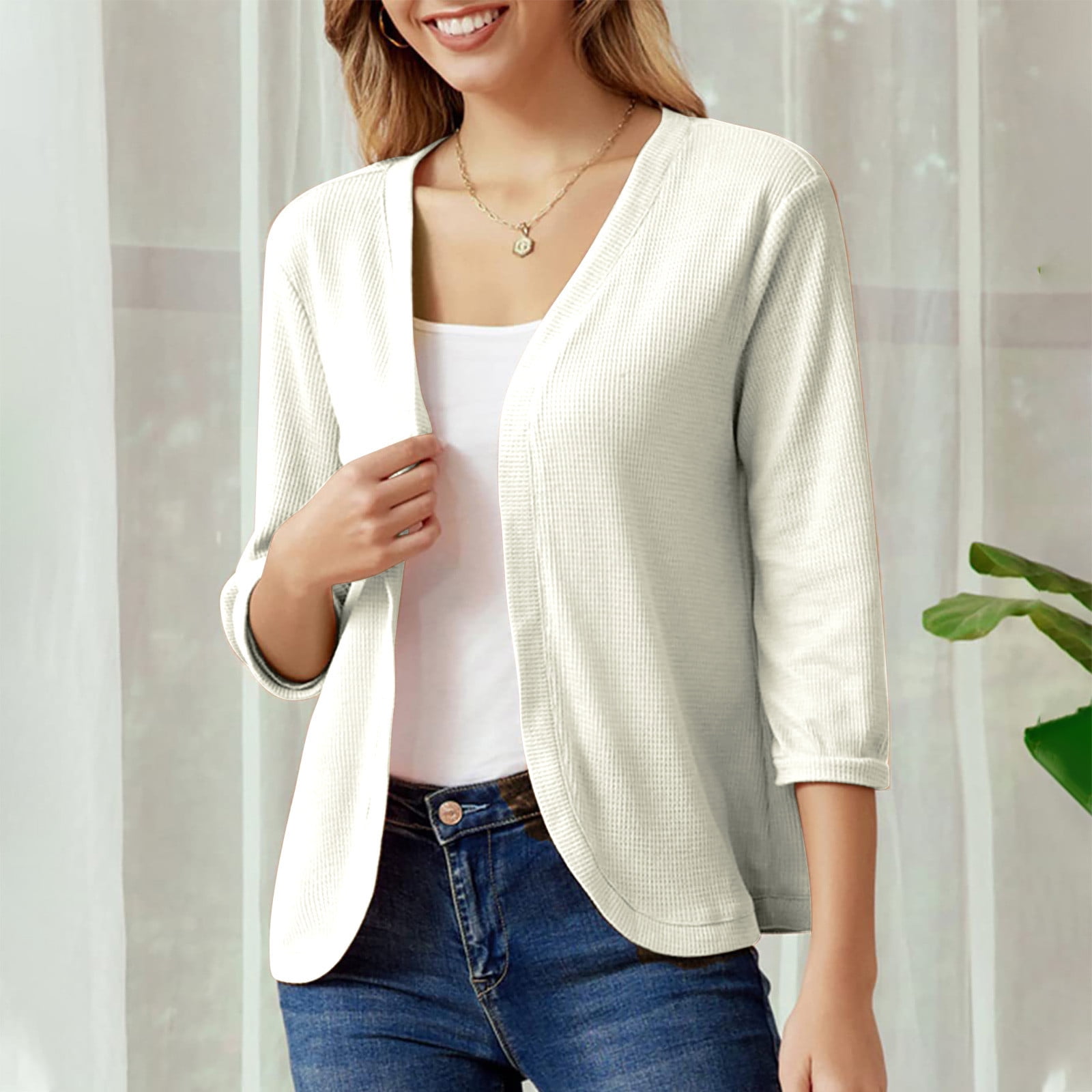 Njoeus Women's 3/4 Sleeve Open Front Cardigans Cropped Casual ...