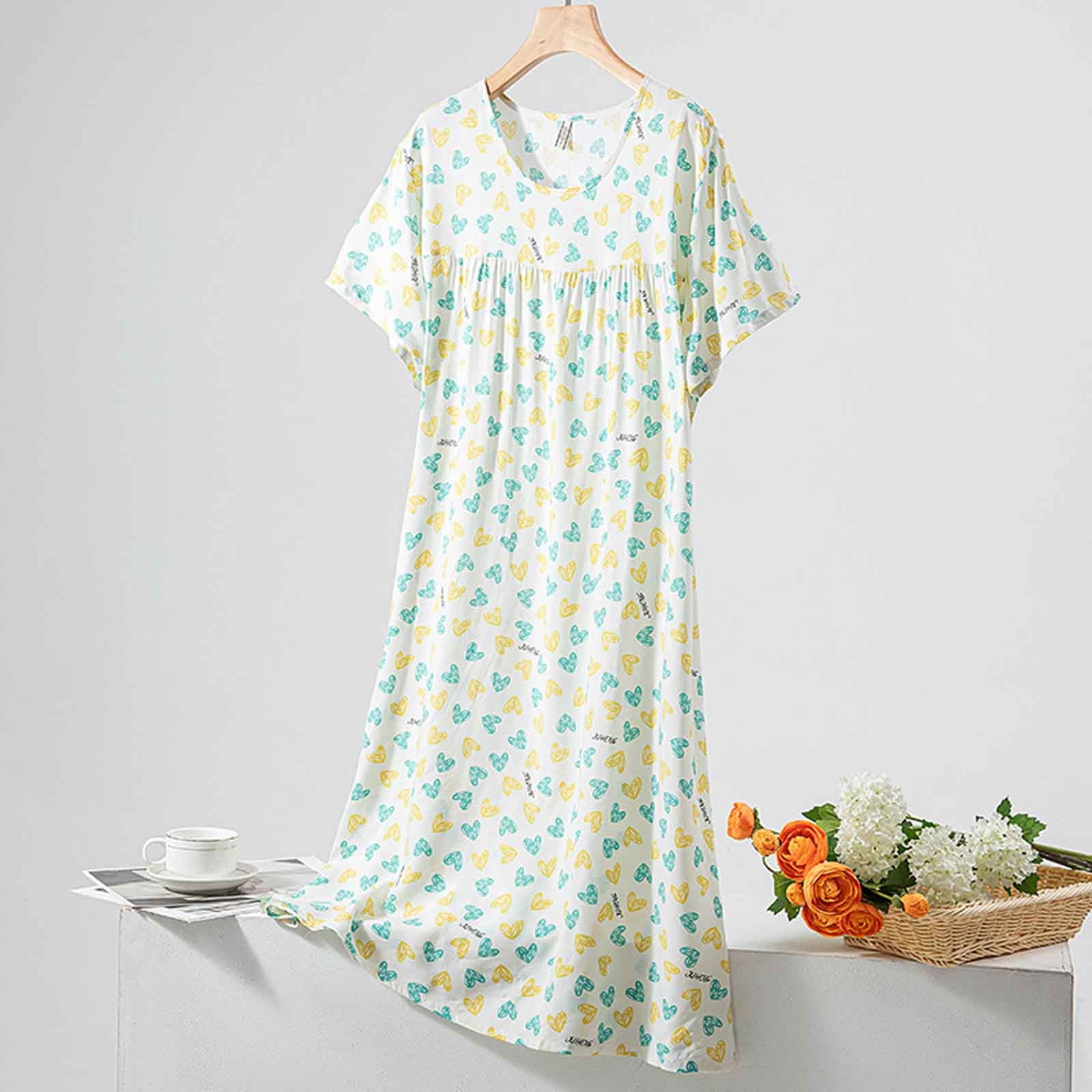 Njoeus Women's Cotton Nightgown Soft Comfy Sleepwear Short Sleeve Sleep ...