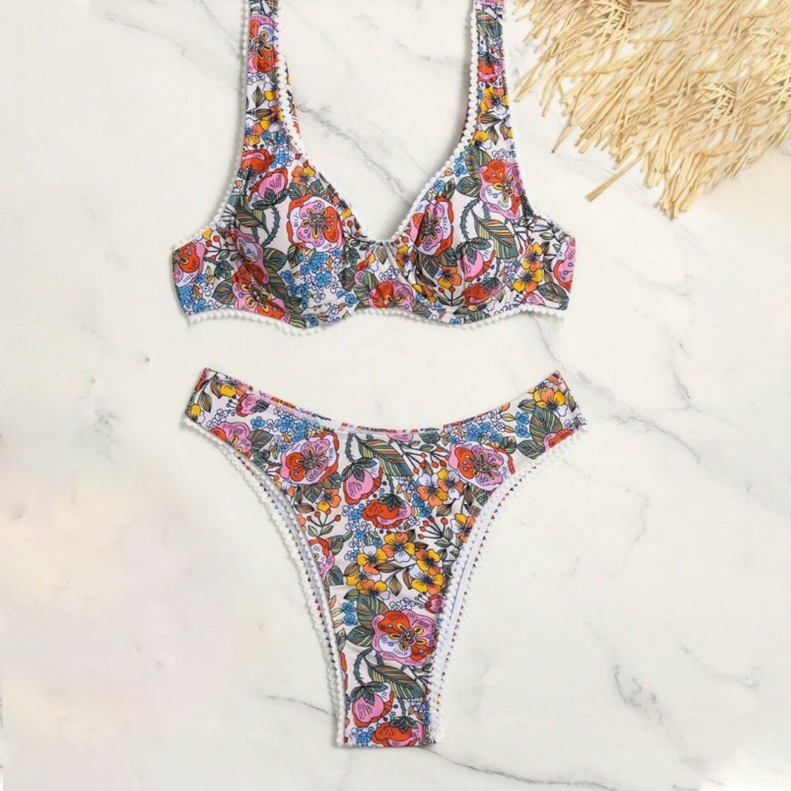 Njoeus Womens Floral Printed Bikini Set Padded Push Up Brazilian