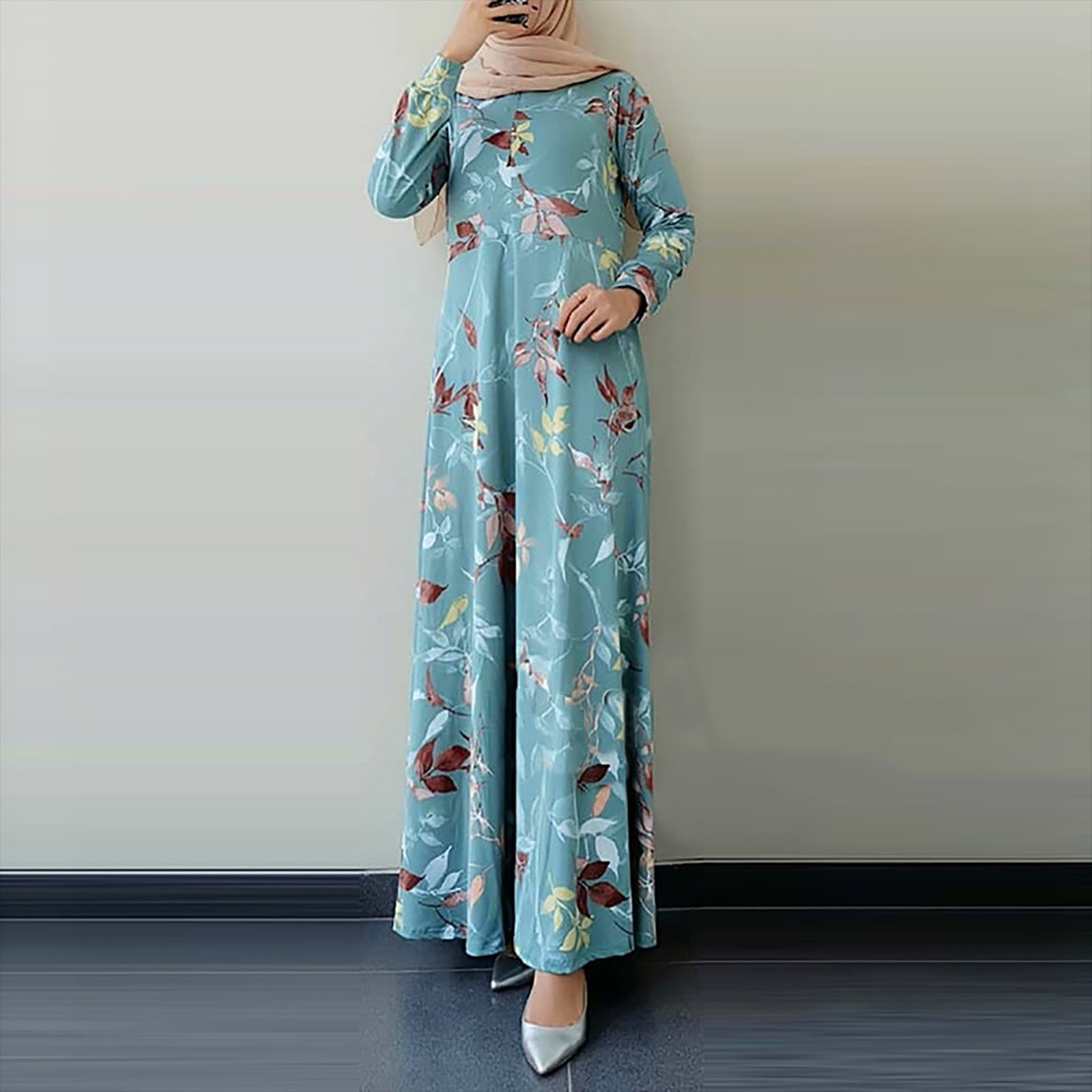 Njoeus Women's Long Sleeve Loose Plain Maxi Dresses Casual Elegant ...