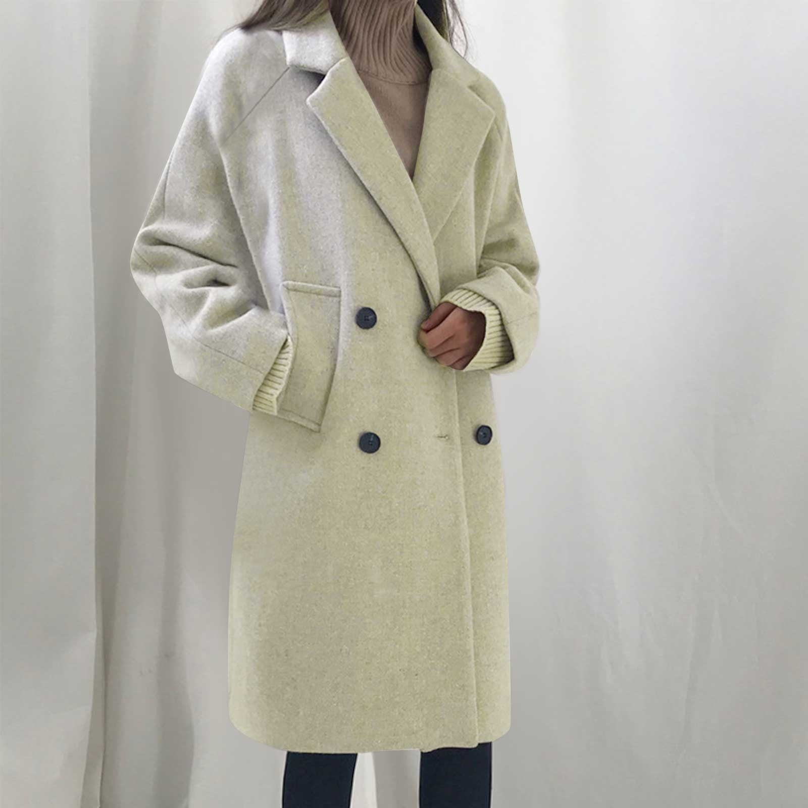 Njoeus Women's Winter Double Breasted Woolen Blends Trench Coat Basic ...