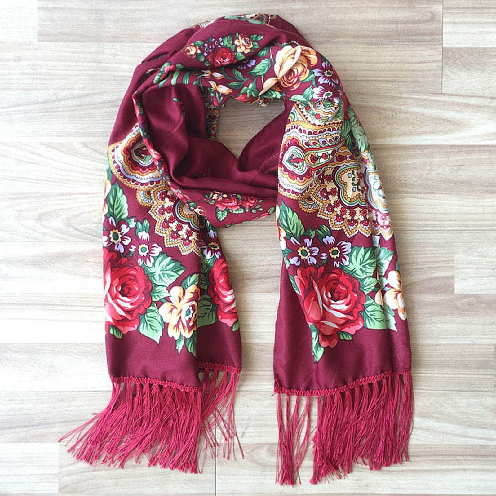 Njoeus Women's Winter Warm Scarf Cotton Retro Floral Shawls Wraps for ...