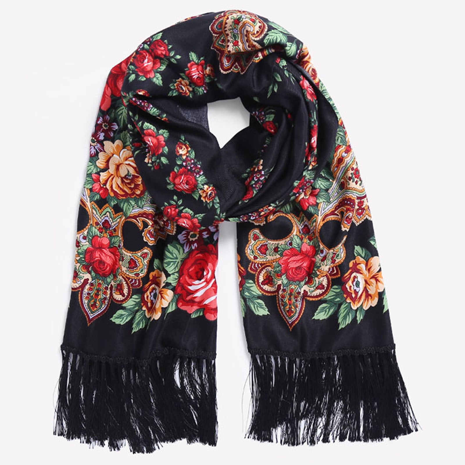 Njoeus Women's Winter Warm Scarf Cotton Retro Floral Shawls Wraps for ...