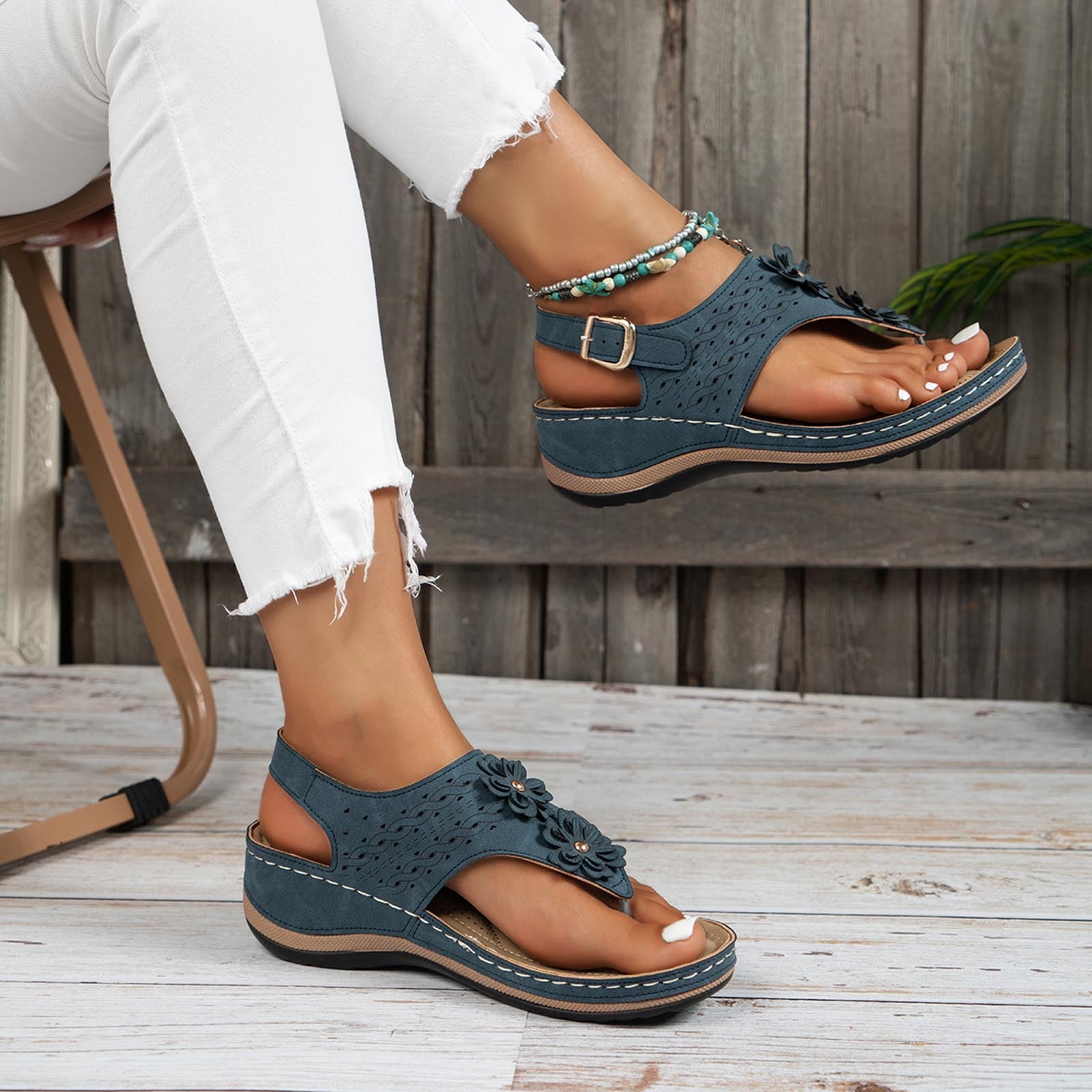 Njoeus Womens Ridge Sling Wedges Sandals Flip Flops Orthopedic Platform ...