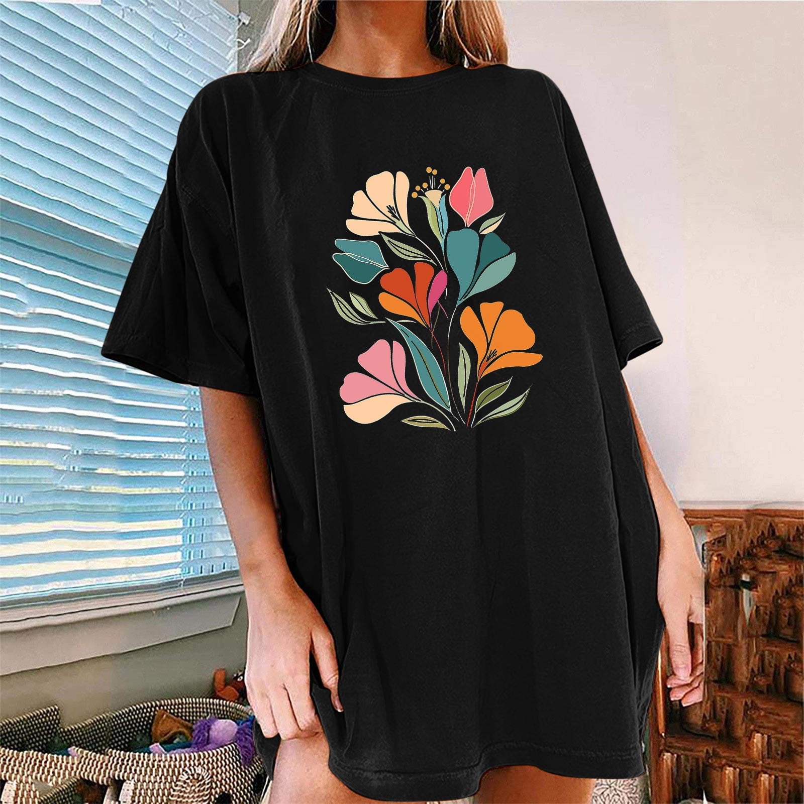 Njoeus Womens Tops Tshirts Shirts for Women Womens Casual Oversized T-Shirt Trendy Cute Floral ...