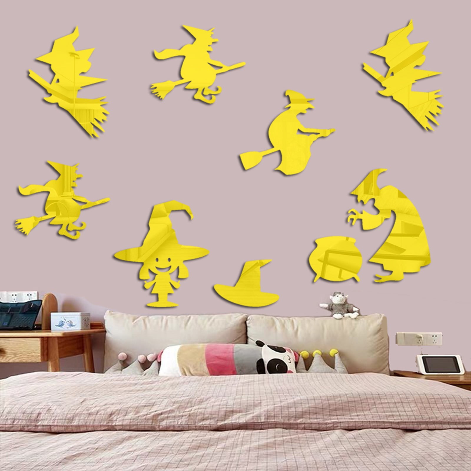 Njspdjh 1Set 12PCS Acrylic Wall Decor Stickers Removable Witch Shape ...