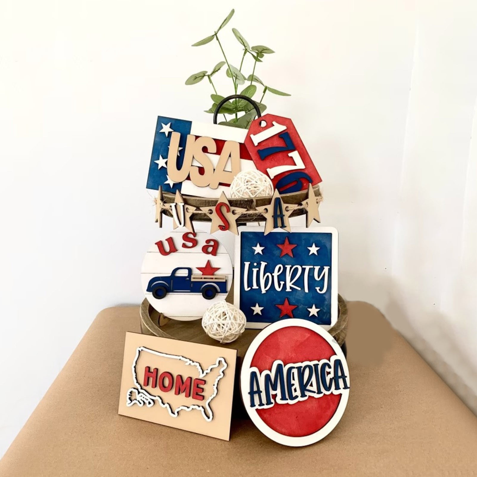 Njspdjh 1Set of Fourth of July Layered Tray Decoration Patriotic ...