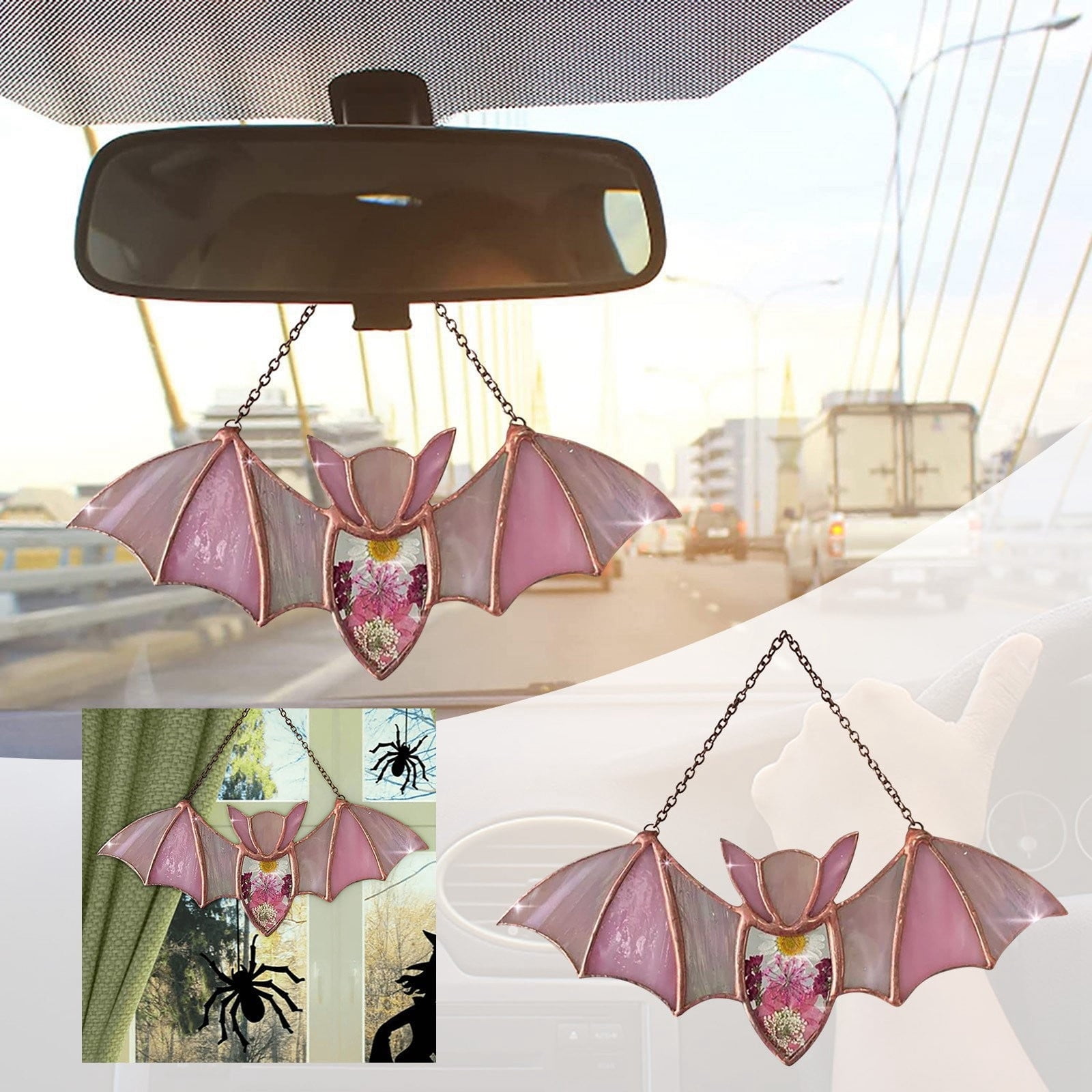 Njspdjh Bat Stained Glass Suncatcher Window Hanging Acrylic Wall Art ...