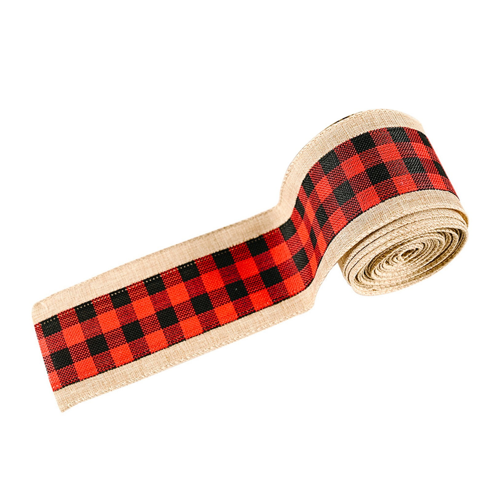 Njspdjh Christmas Wired Edge Ribbons Christmas Buffalo Plaid Ribbon ...