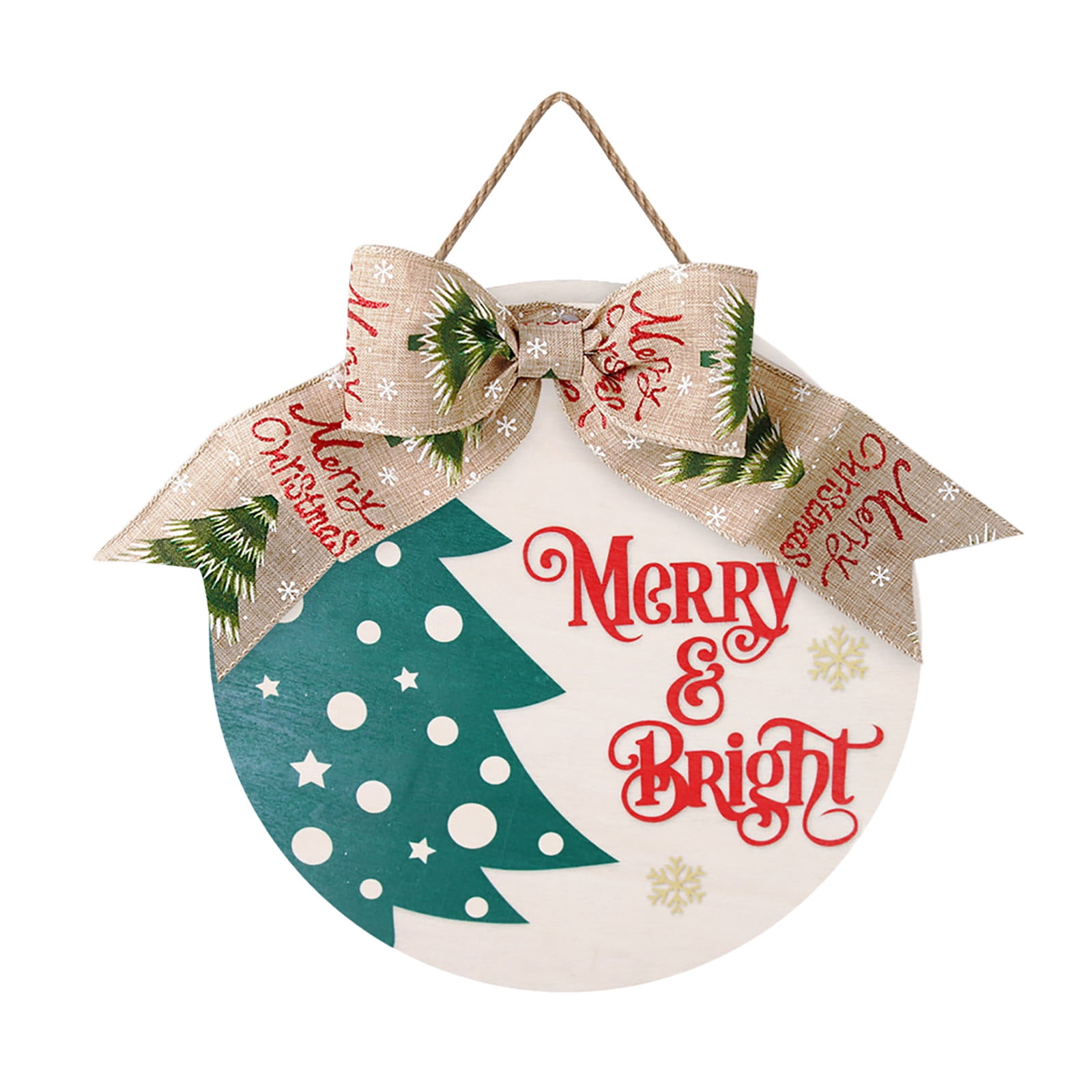 Njspdjh Christmas Wooden Hanging Sign Door Decoration Wreath Merry ...