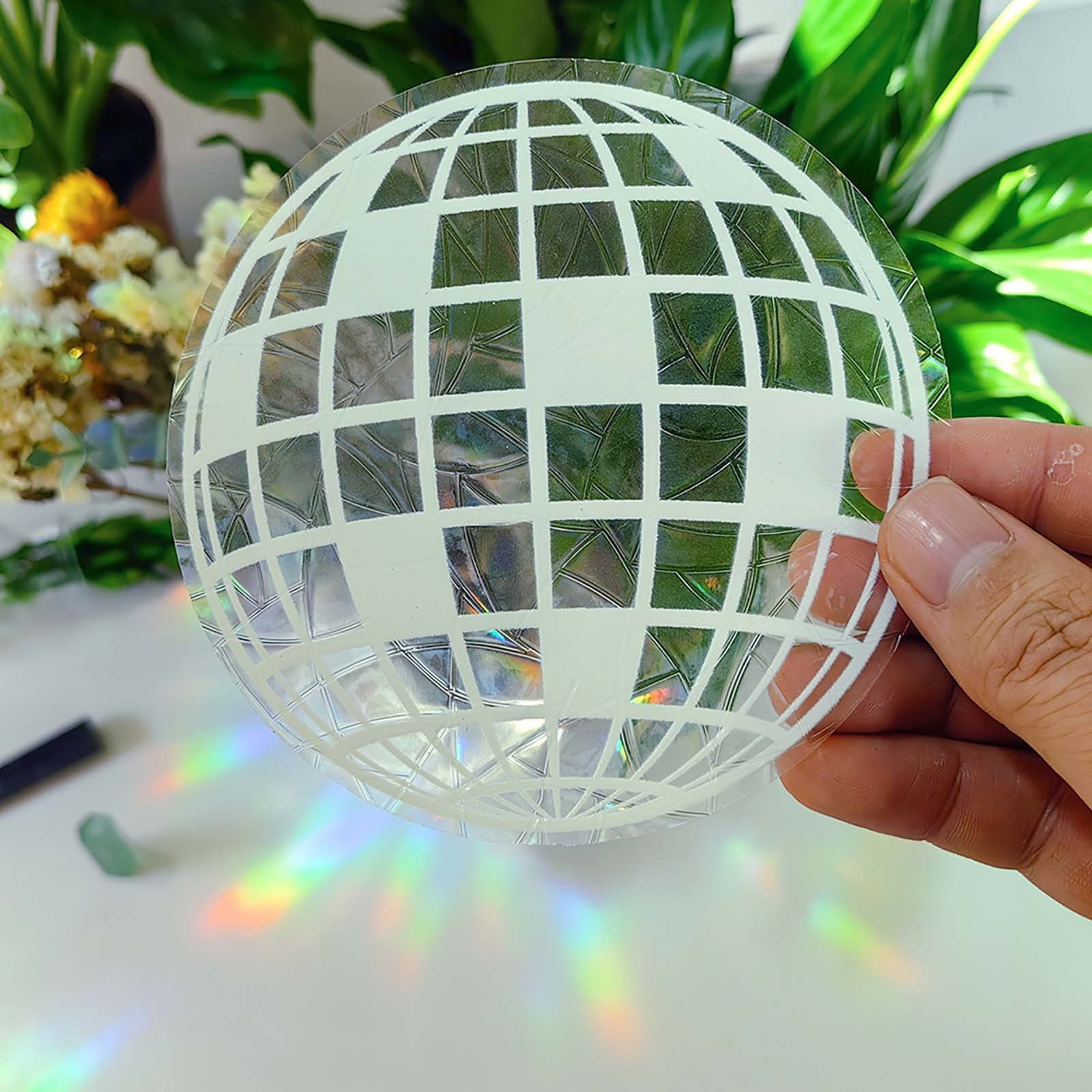 Njspdjh Colorful Suncatcher Rainbow Disco Ball Static Glass Sticker ...