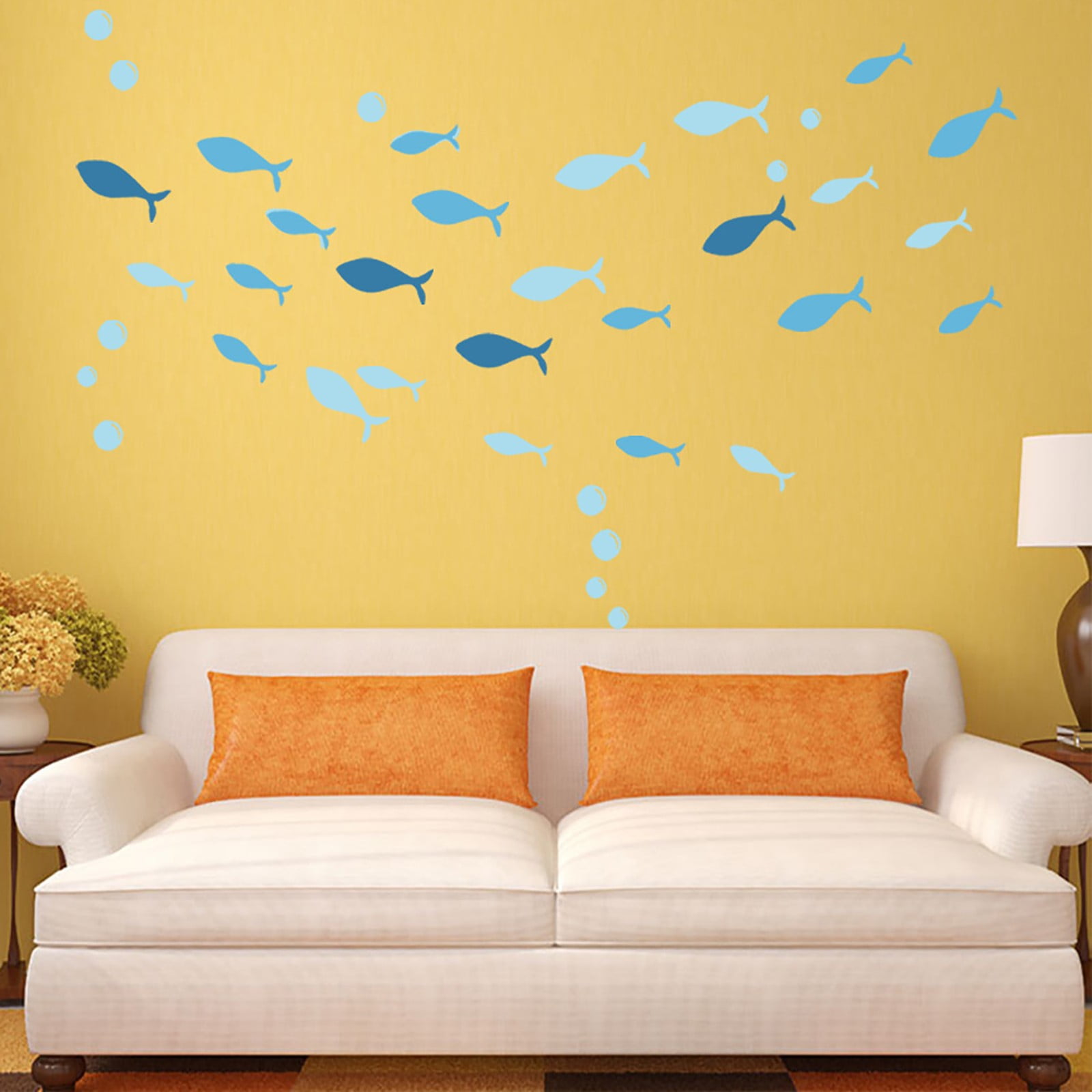 Njspdjh DIY Cartoon Blue Fishes Wall Stickers Nursery Style Children's ...