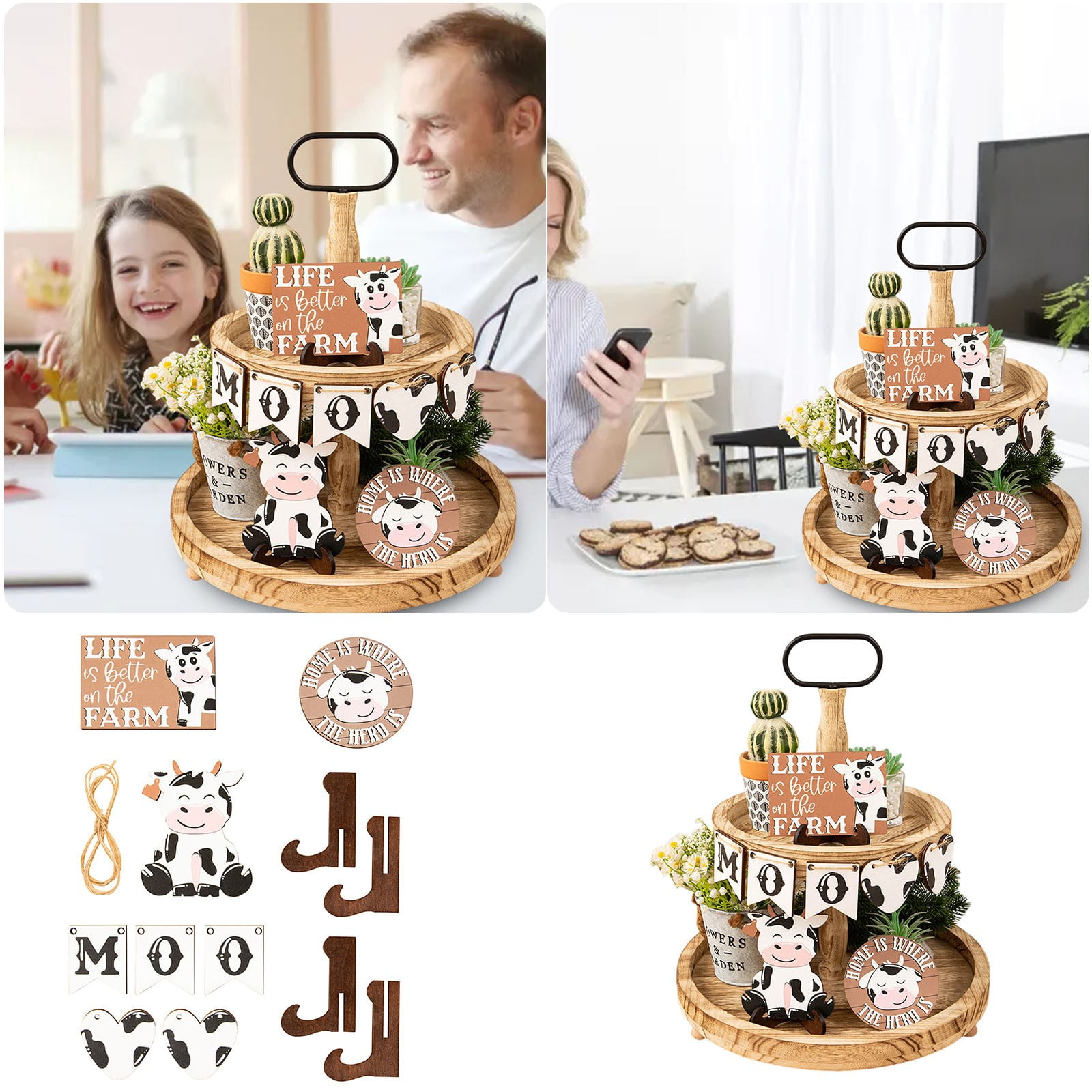Njspdjh Dairy Cow Tiered Tray Decoration Life Is Better On The Farm ...