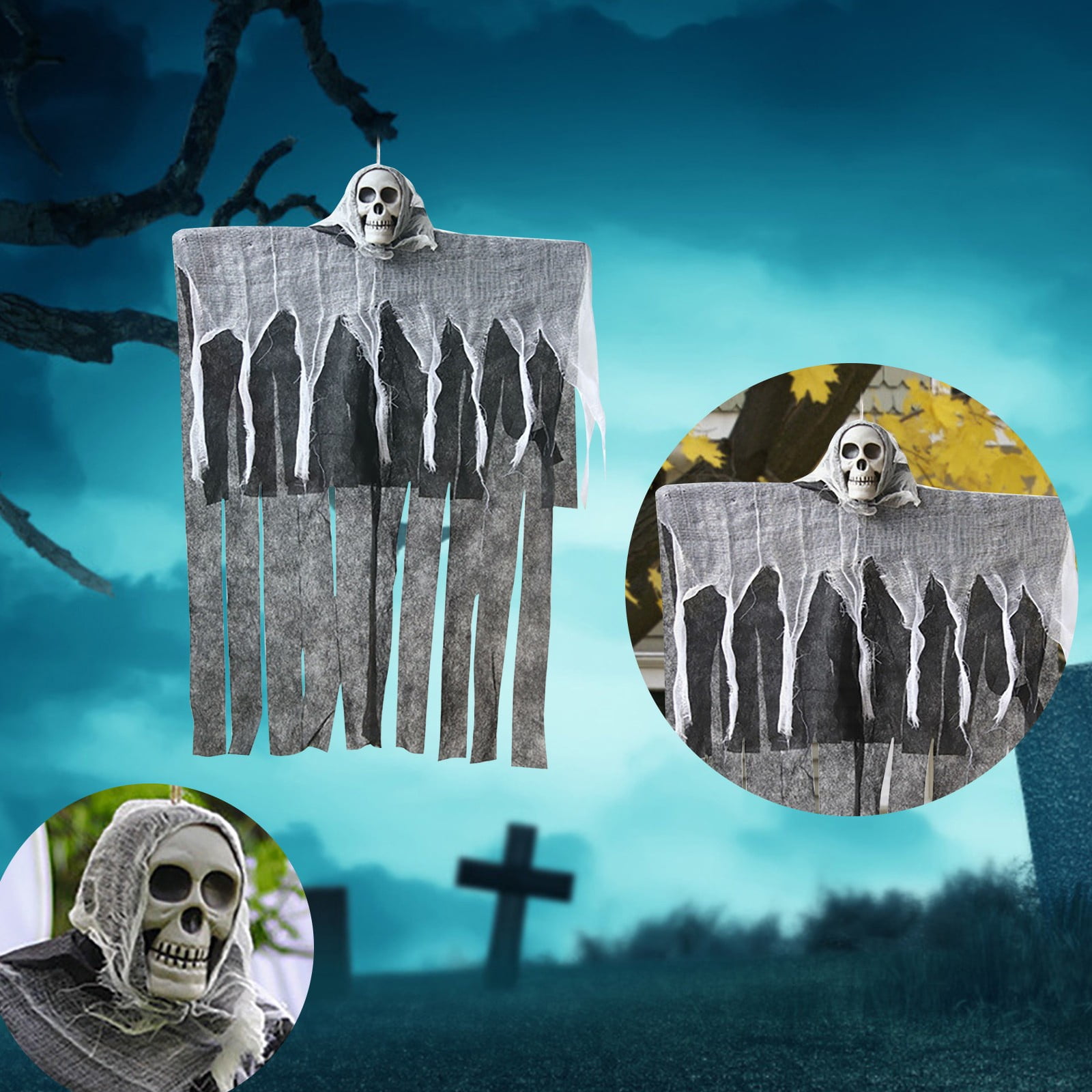 Njspdjh Decor Haunting Ghostly Doorway Prop With Hanging Fear Face And ...