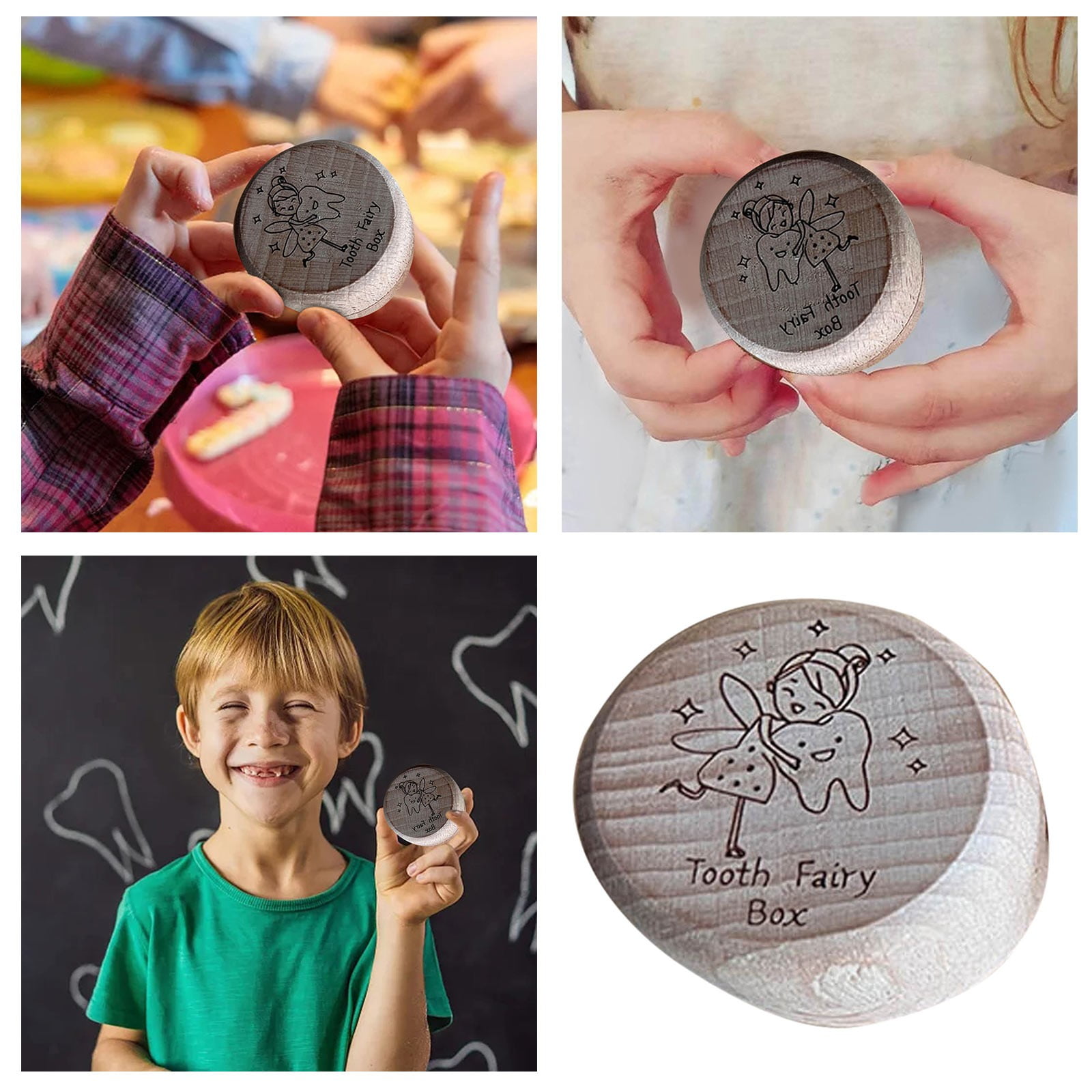 Njspdjh Fairy Tooth Wood Box for Boy Girl Tooth Fairy Keepsake Box To ...