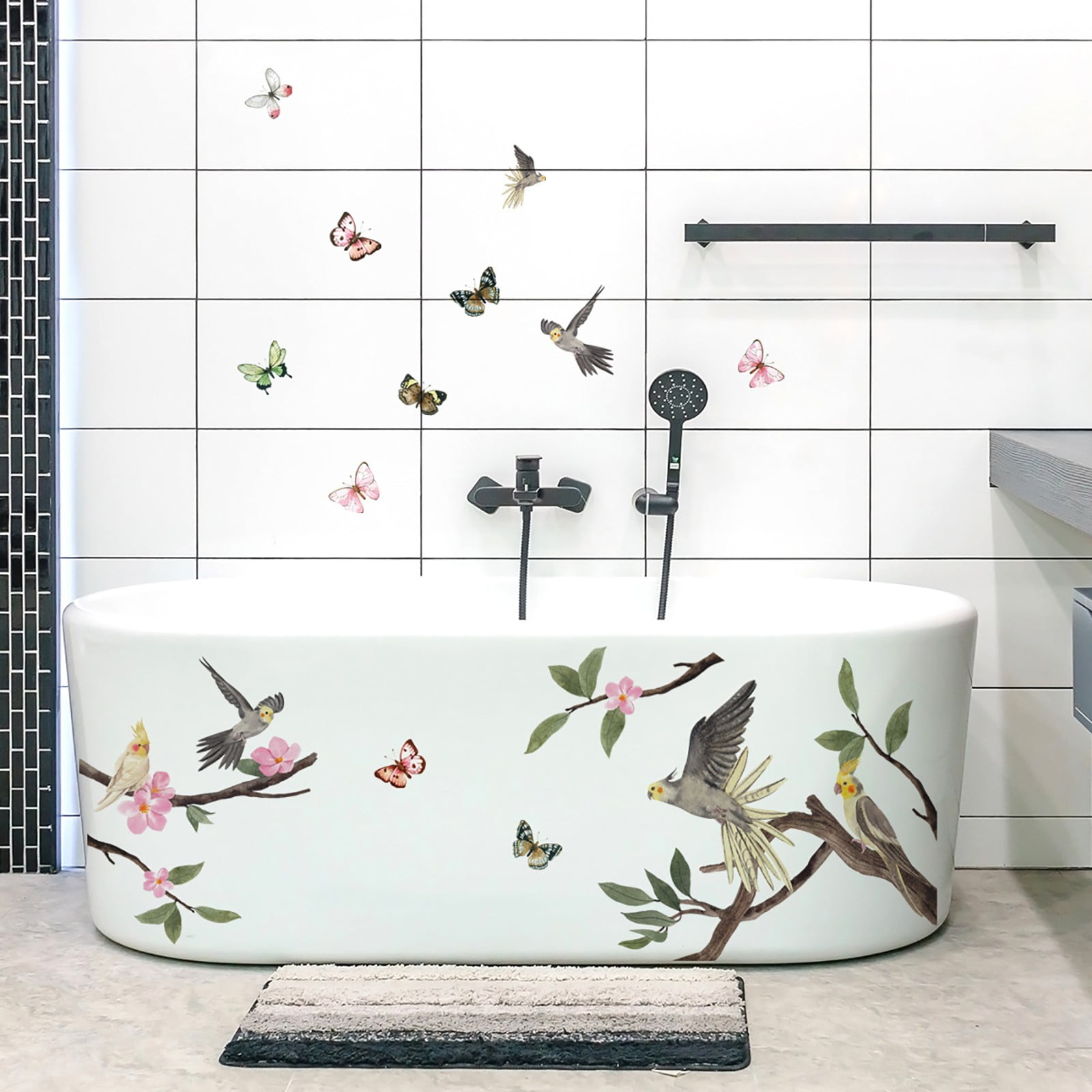 Njspdjh Flowers And Birds Bathroom Decals Stickers Removable Self ...