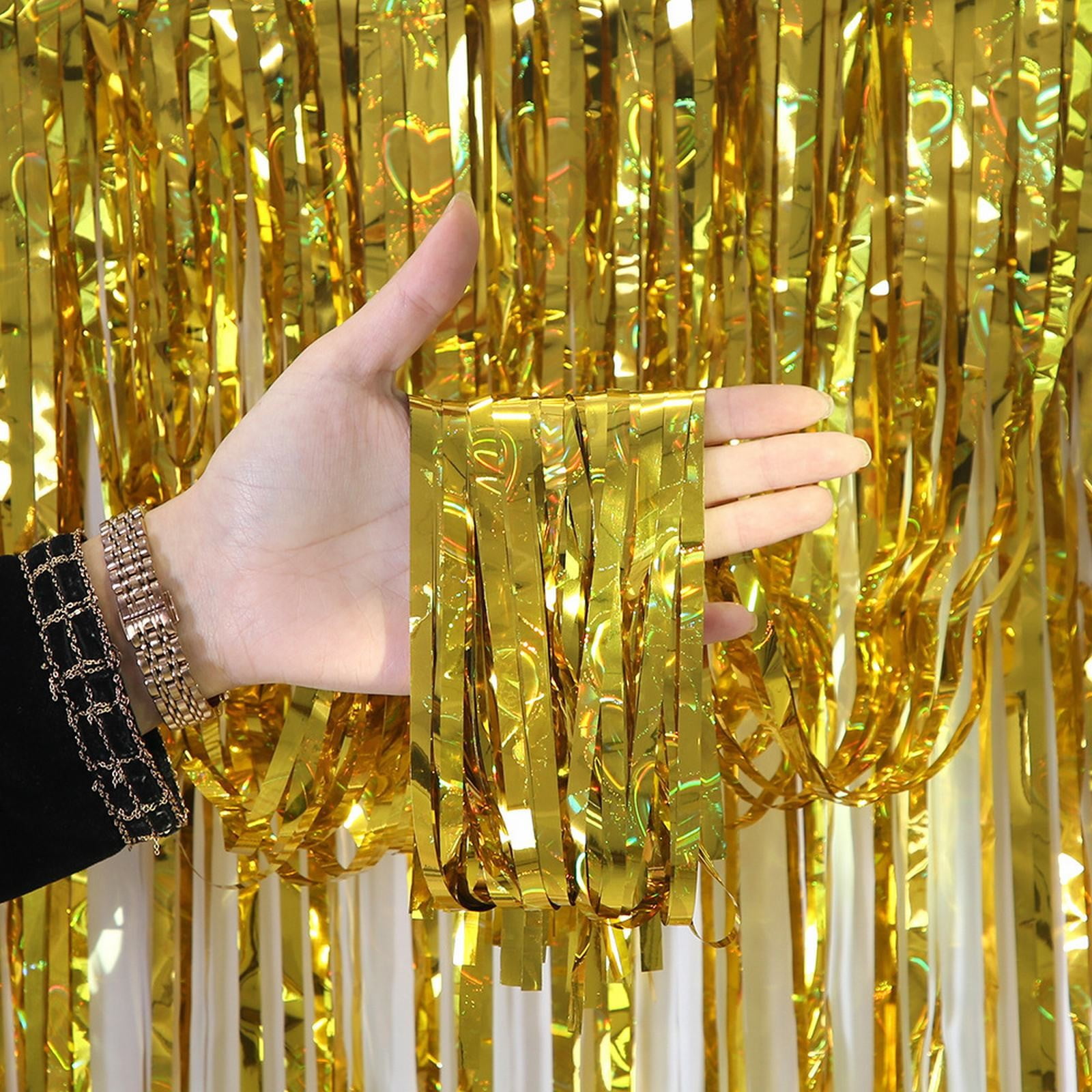 Njspdjh Foil Curtains Shimmer Curtain For Birthday Wedding Party Bright ...