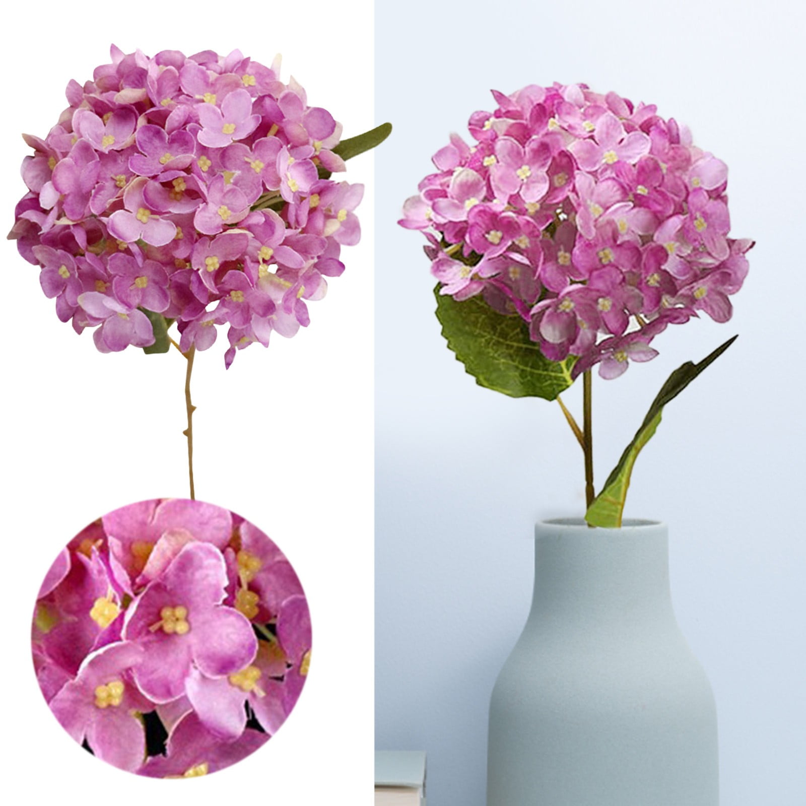 Njspdjh Hot Pink Hydrangeas Artificial Flowers Bouquet Decoration ...