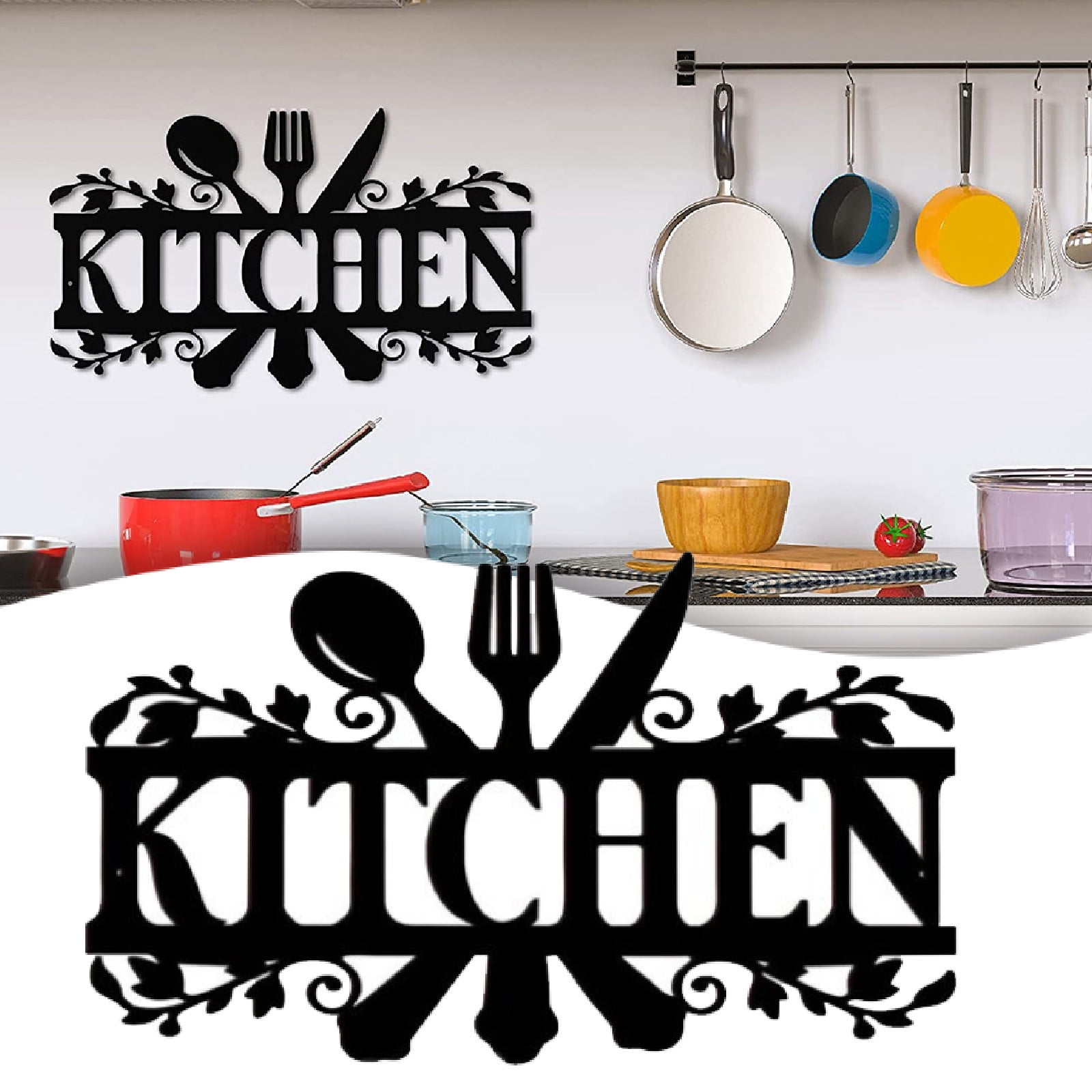 Njspdjh Itchen Wall Decor Rustic Style Kitchen Wall Sign Black Kitchen ...