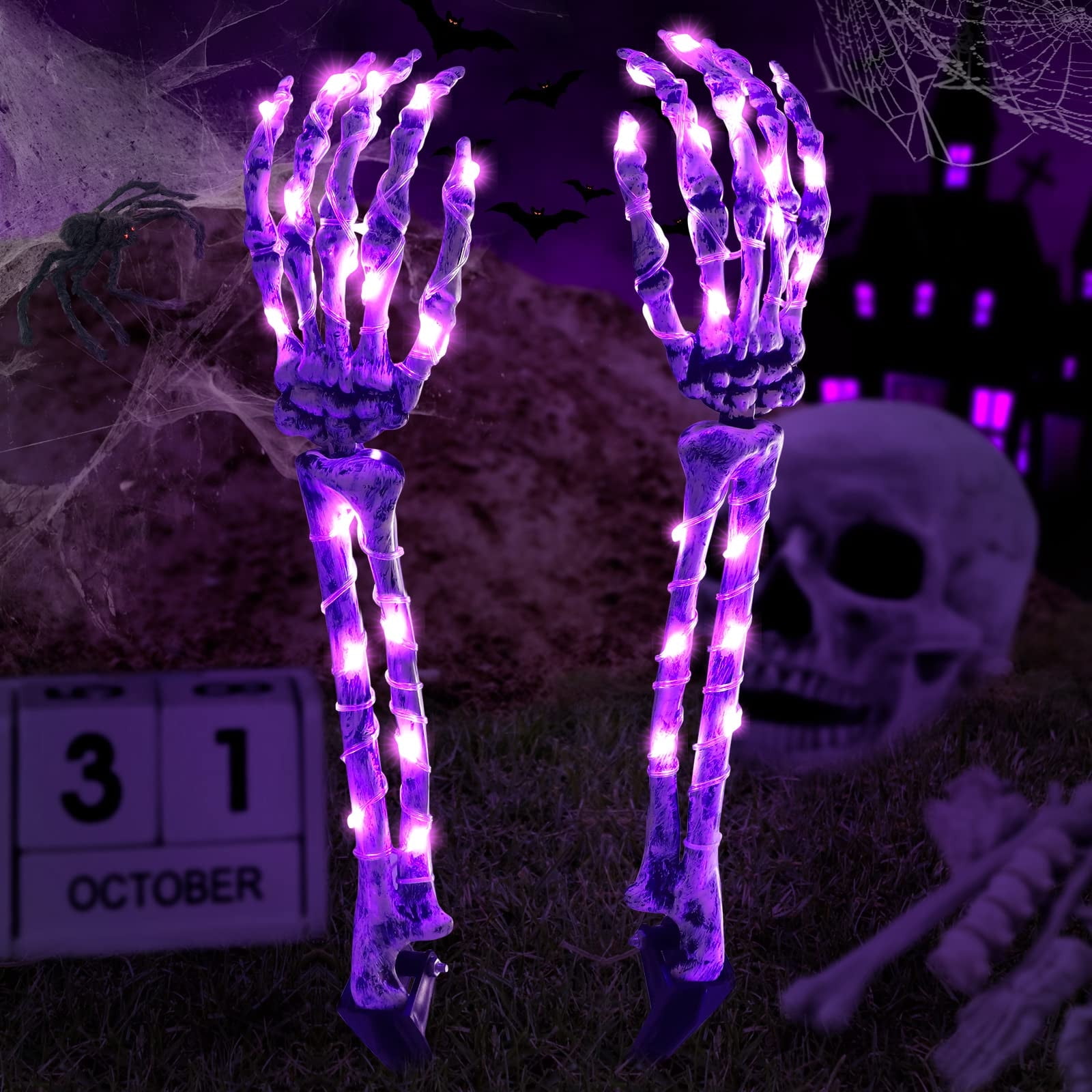 Njspdjh Light Up Decorations Outdoor Skeleton Hands Life Size Outside ...