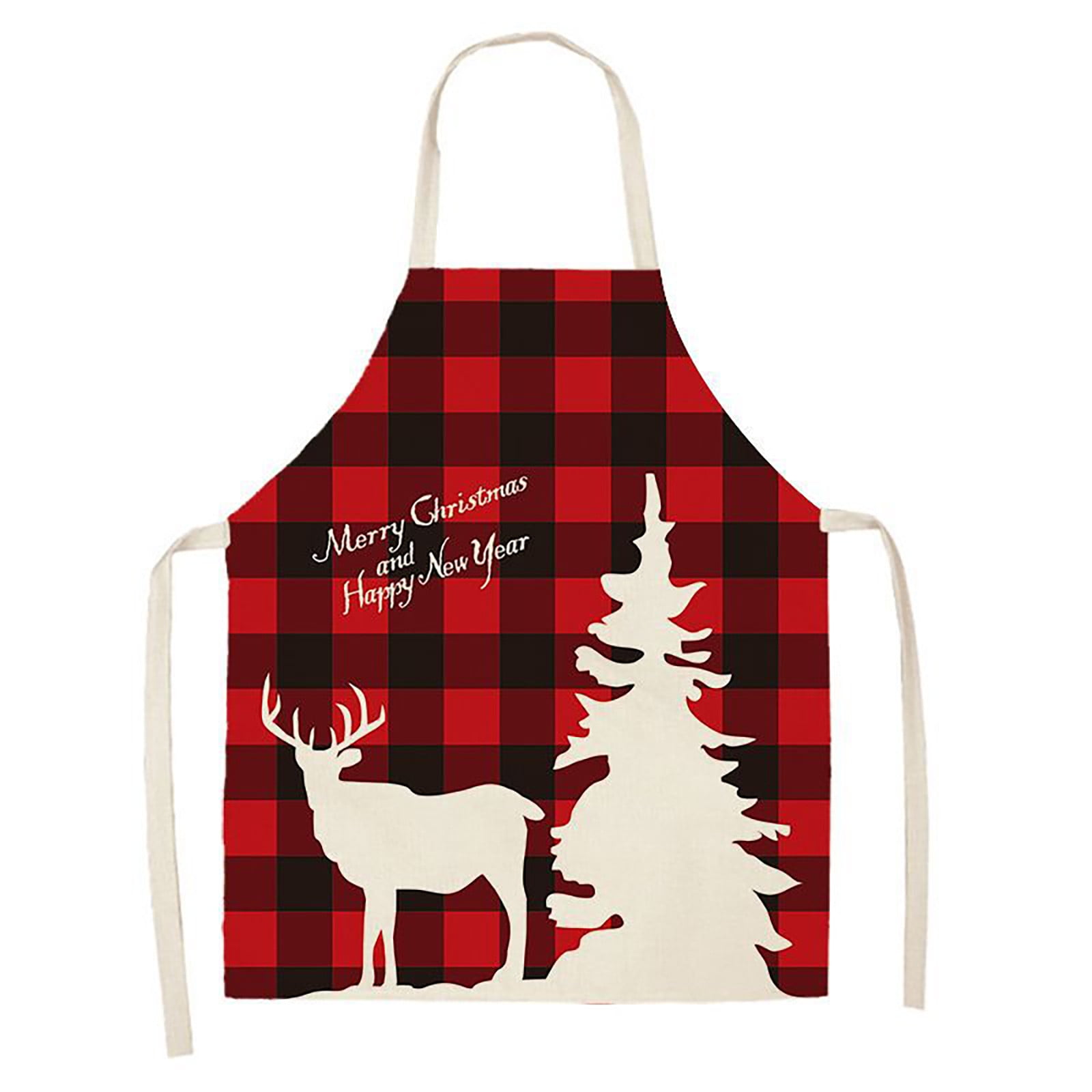 Njspdjh Long Sleeve Apron Christmas Kitchen Cooking Aprons Plaid Aprons ...