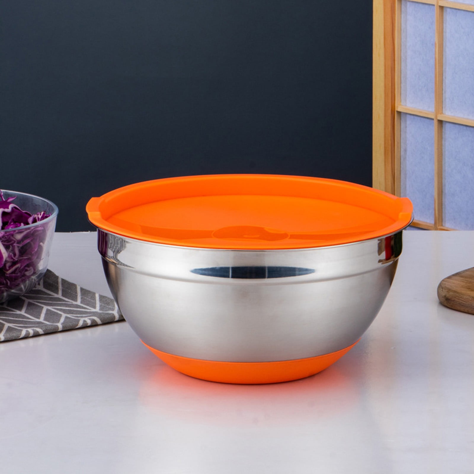 Njspdjh Mixing Bowls With Airtight Lids Stainless Steel Metal Bowls Colorful Non Slip Bottoms