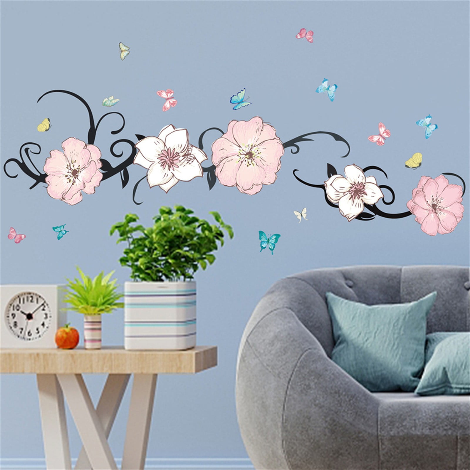 Njspdjh Pink Butterfly Vine Sticker Removable Personality Wall Sticker ...
