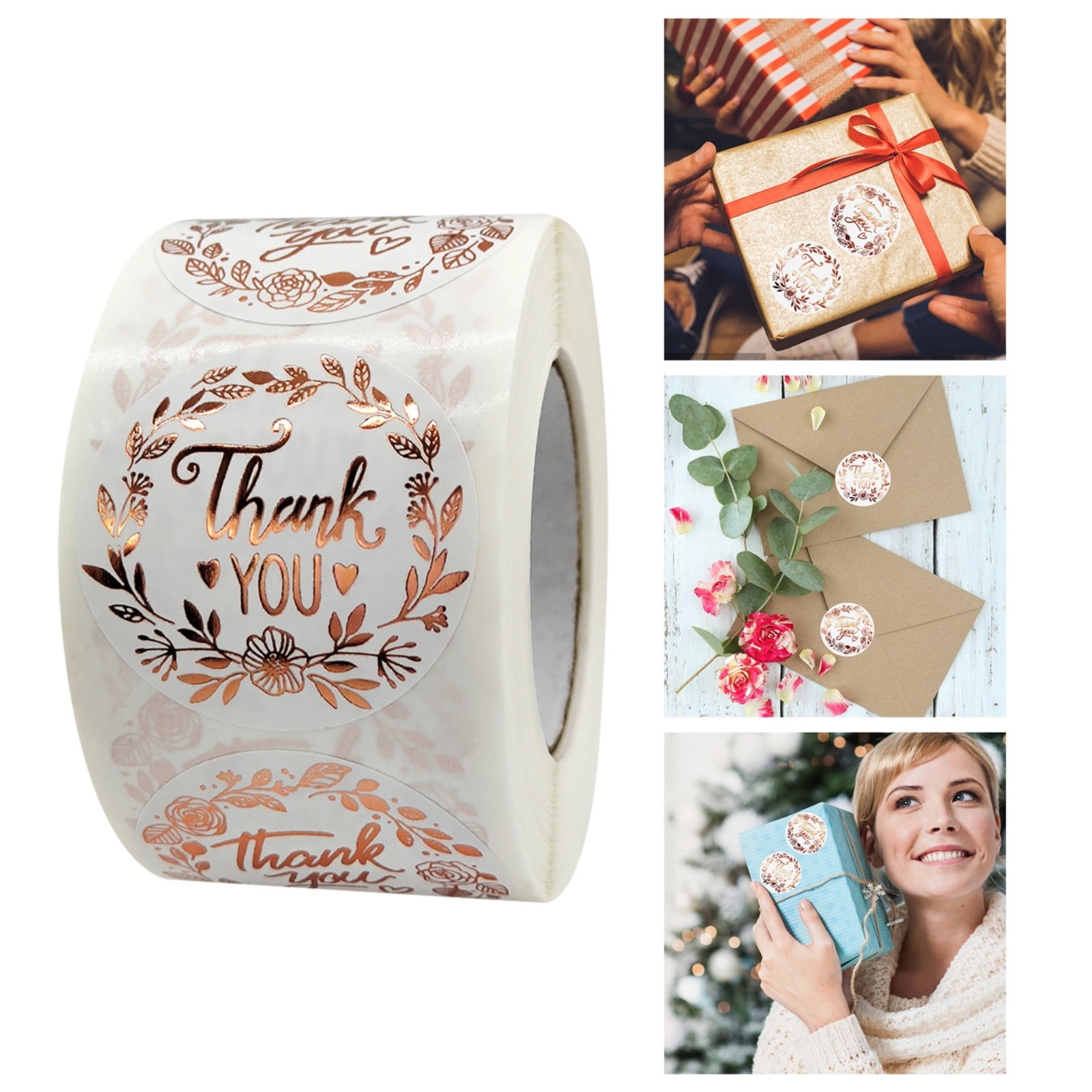 Njspdjh Roll Thank You Flower Hot Rose Gold Sticker Gift Wedding ...