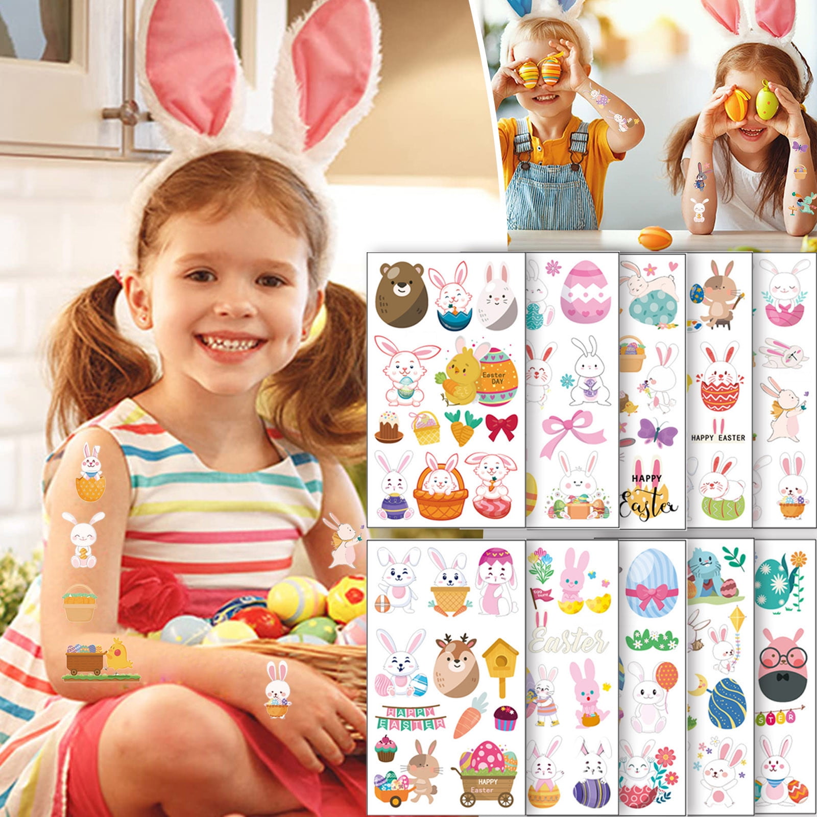 Njspdjh Set Of 10 Sheet Easter Sticker Body Temporary Art Painting ...