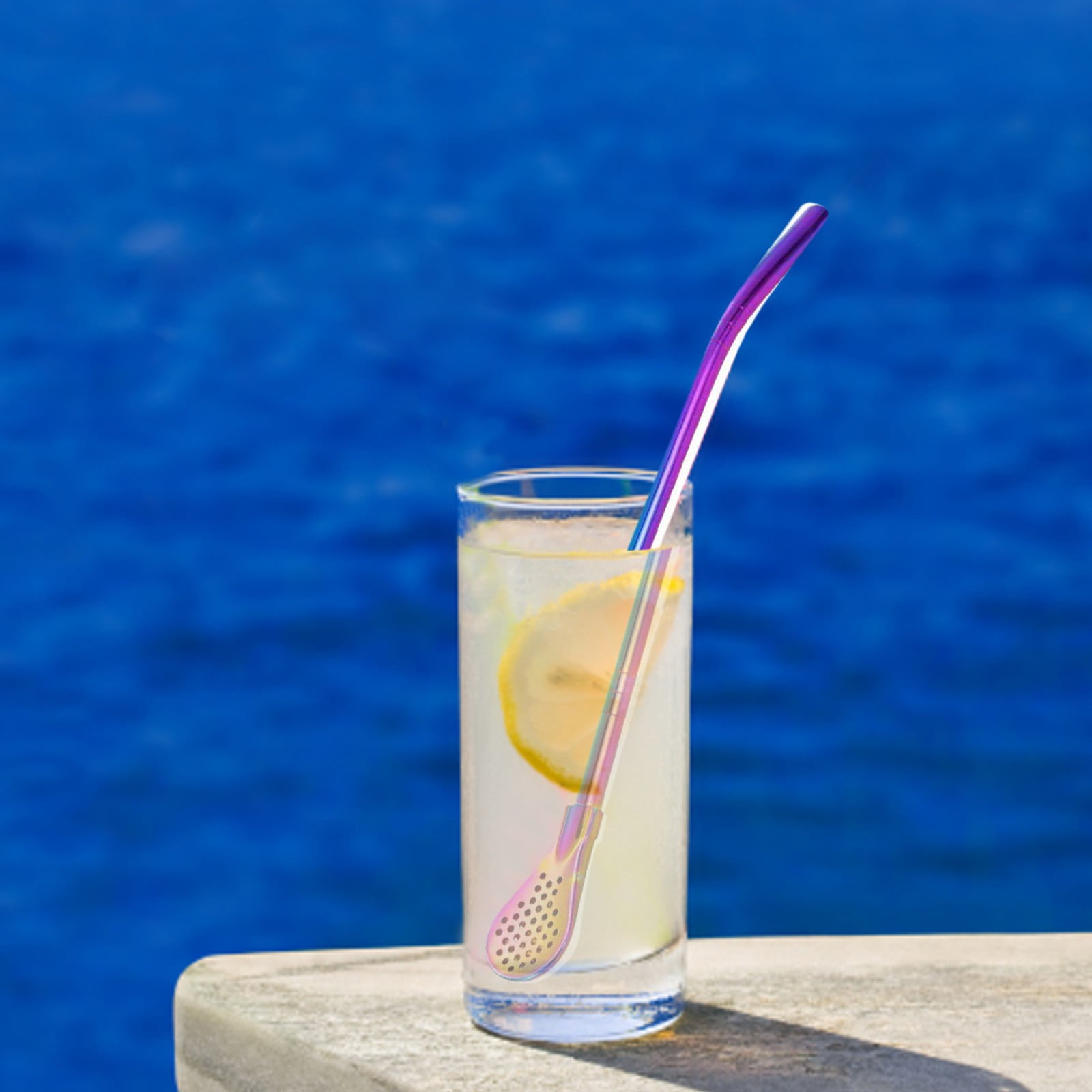 Njspdjh Small Table Set Indoor Dual Purpose Straw Spoon Milk Tea Coffee ...