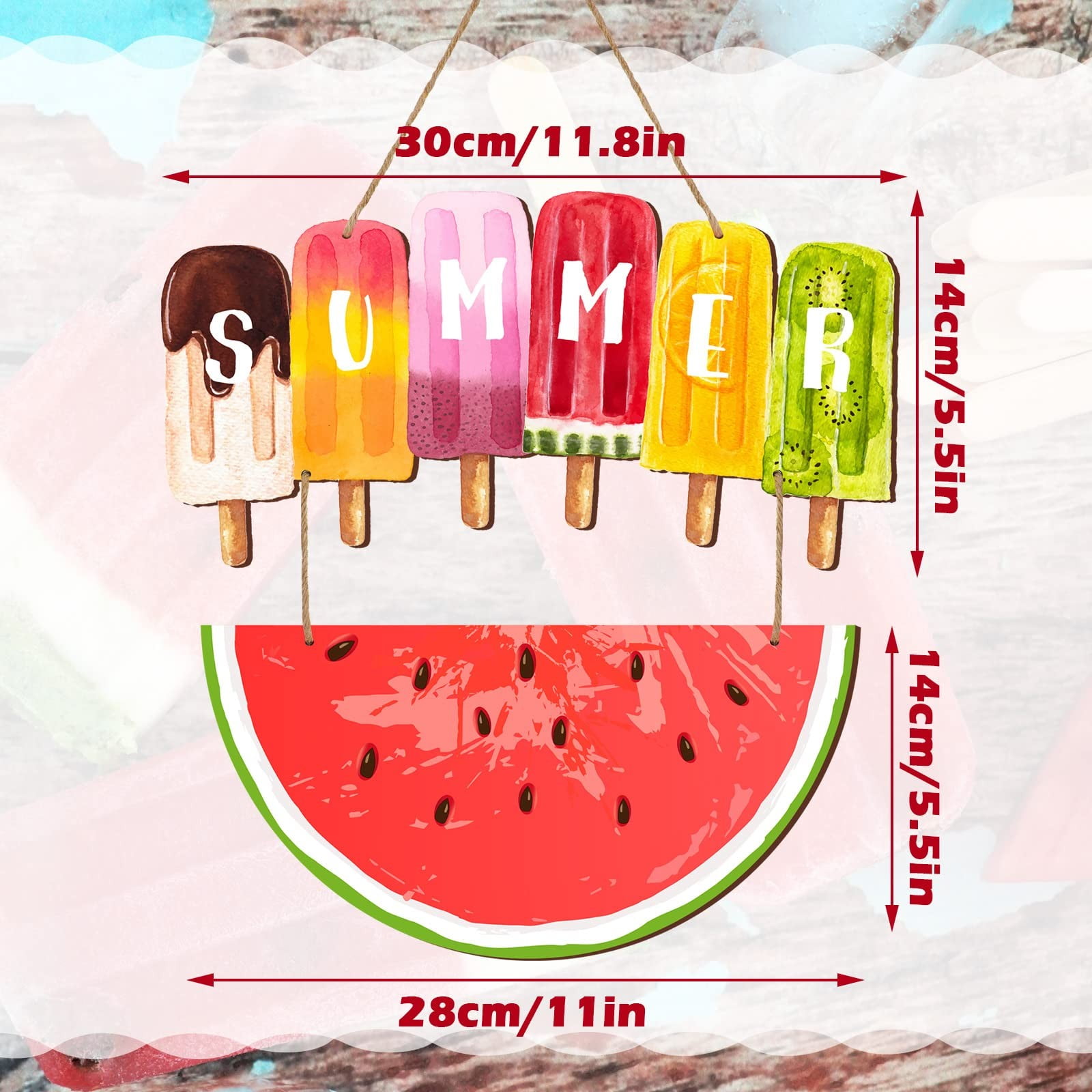 Njspdjh Watermelon Door Sign Summer Welcome Door Hanger Wood Front Door ...