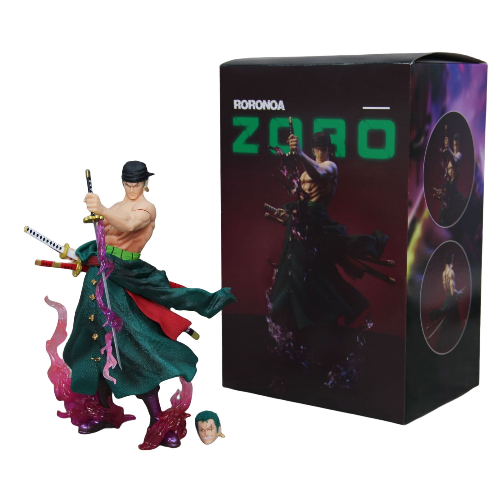 Njube Action Figures Interchangeable head Standing posture Roronoa Zoro ...