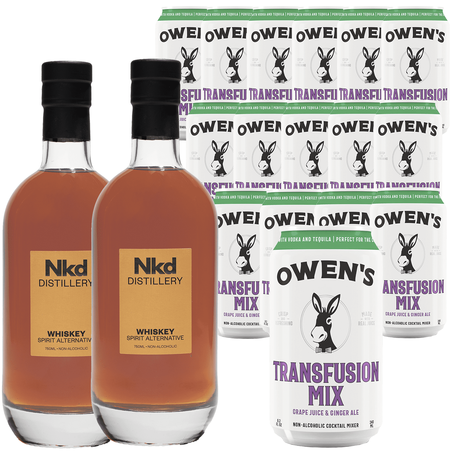 Nkd Distillery Whiskey Alternative Premium Non-Alcoholic Spirit 750 ML Bottles w Owen’s Mixers ...