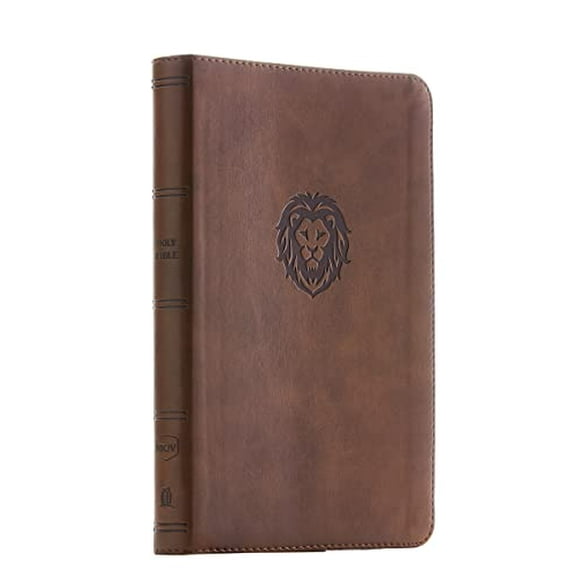 Pre-Owned NKJV, Thinline Bible, Large Print, Leathersoft, Brown, Red ...