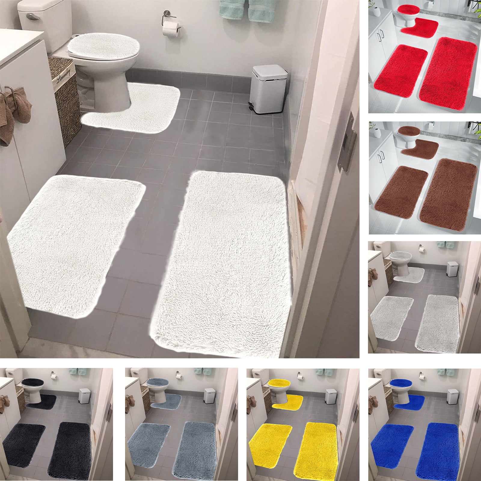 Nkmbld Bathroom Floor Mat Solid Color Bath Mats 4 Set Soft Comfortable ...