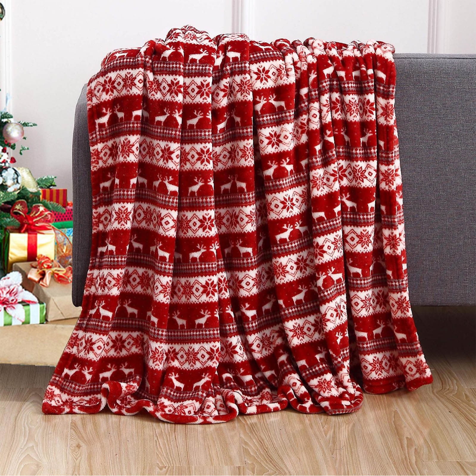 Nkmbld Christmas Reindeer Blanket Christmas Style Flannel Cover Blanket ...