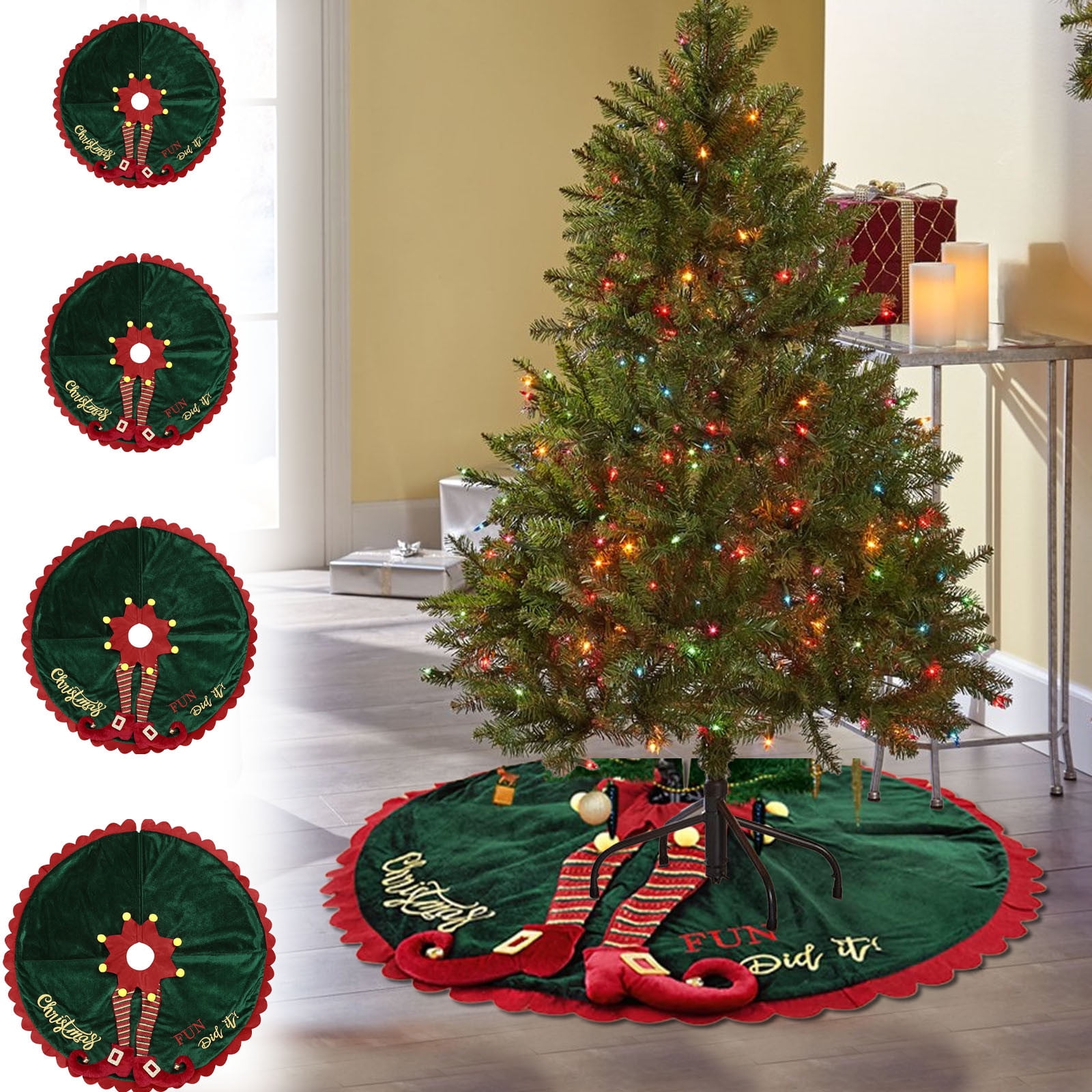 Nkmbld Christmas Scalloped Tree Skirt Christmas Tree Collar Red and ...