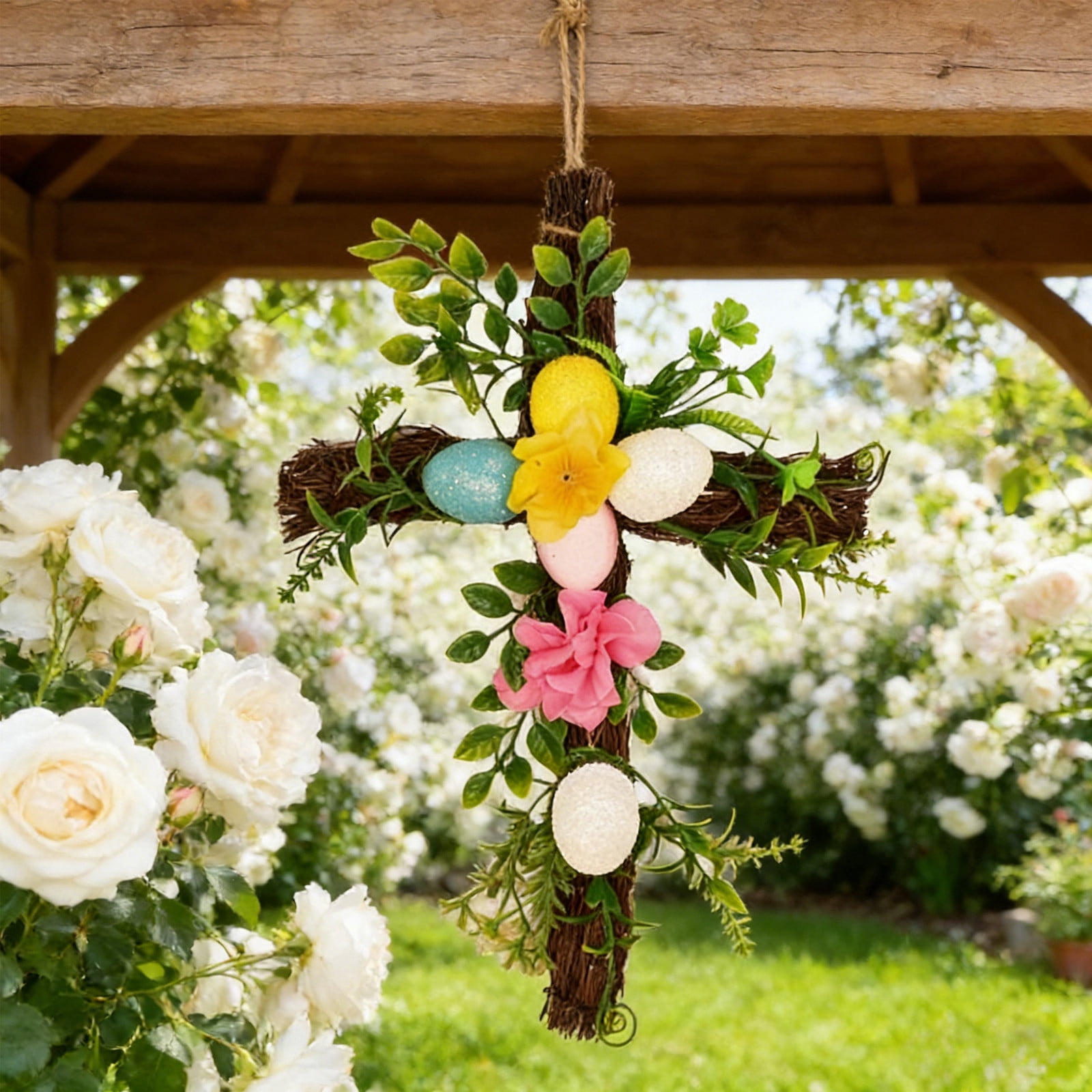 Nkmbld Easter Wreath with Cross, Easter Decoration Wooden Wreaths for ...