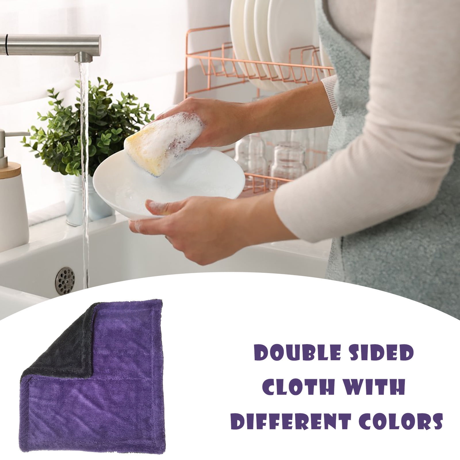 Nkmbld Kitchen Towels Microfiber Towel Double-Sided Different Color ...