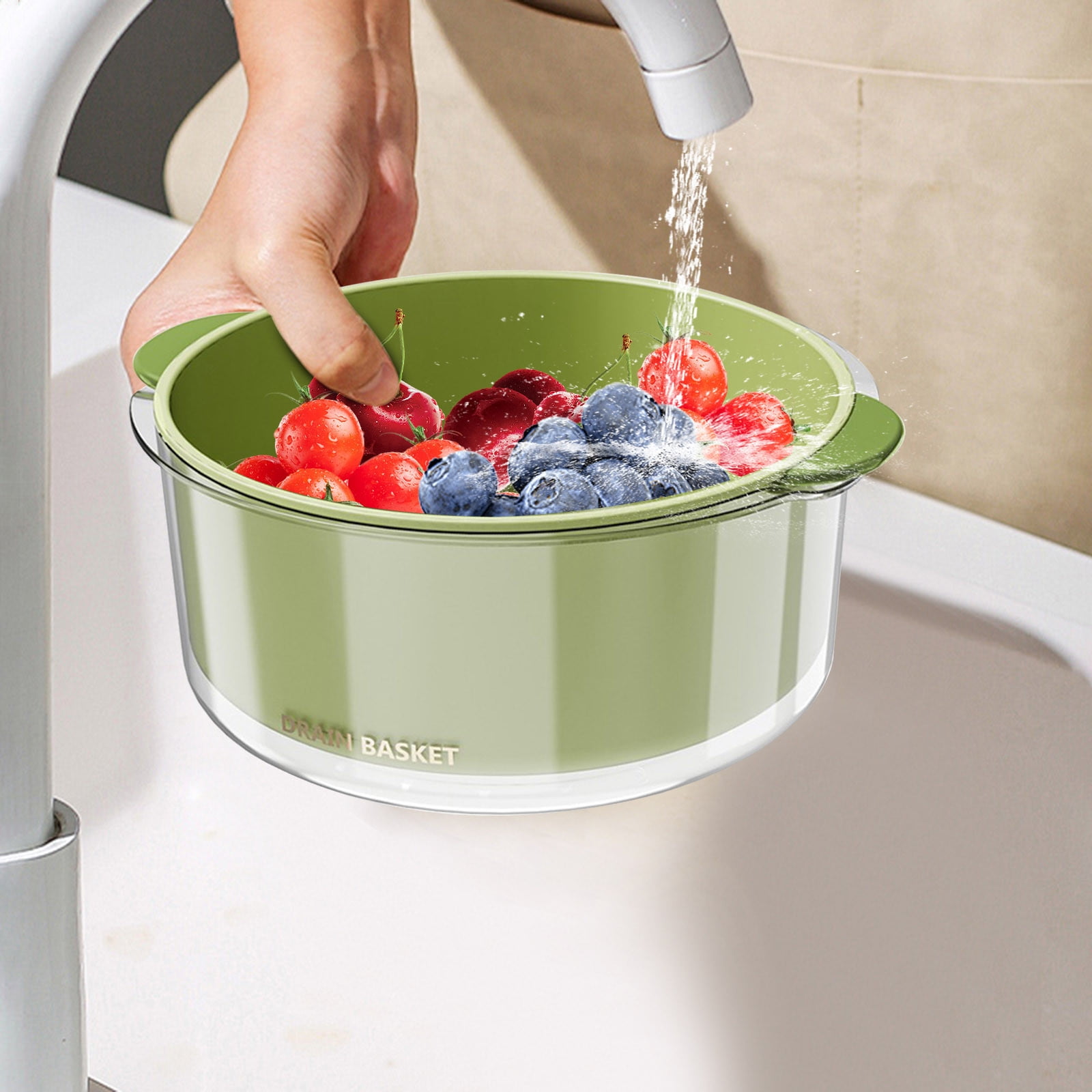 Nkmbld Large Drainage Basket Thickened Double-layer Vegetable Washing ...