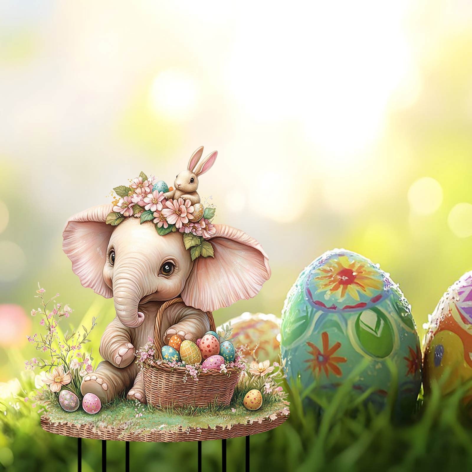 Nkmbld Outdoor Courtyard Decor Easter Colored Eggs and Bunnies Inserted ...