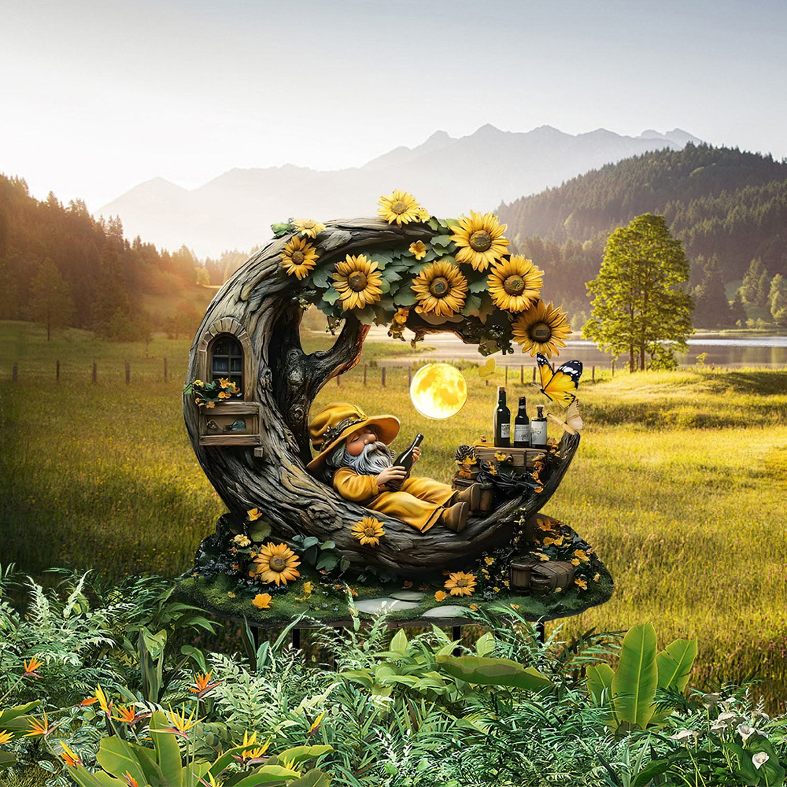 Nkmbld Outdoor Garden Statues Magical Elderly Garden Acrylic Floor Plug ...