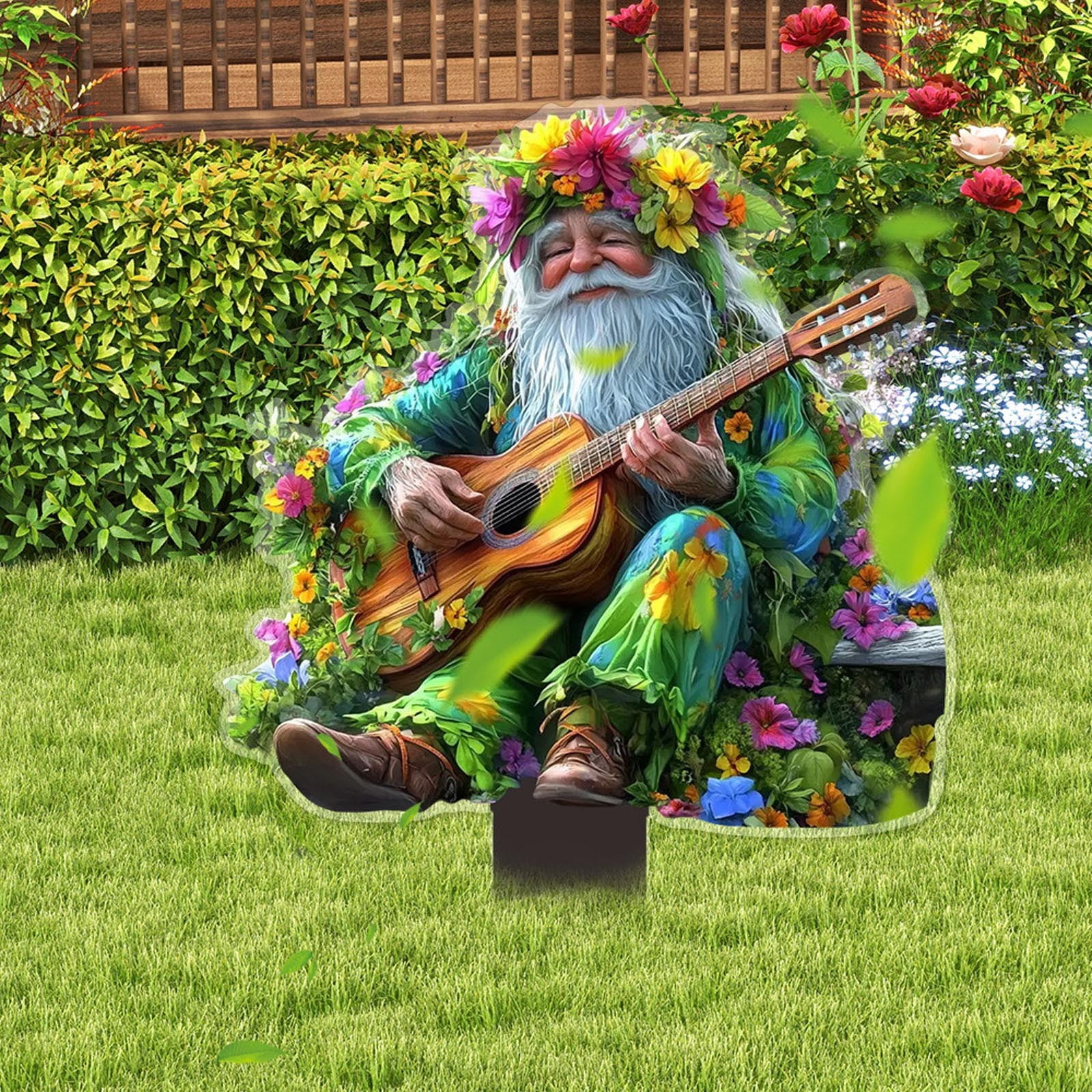 Nkmbld Patio Statues Dwarf Guitar Player Insertion 2D Flat Garden Stake ...