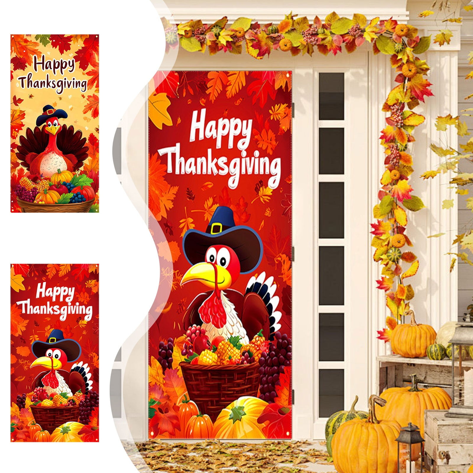 Nkmbld Thanksgiving Door Curtain Party Decorations, Large Size Happy ...