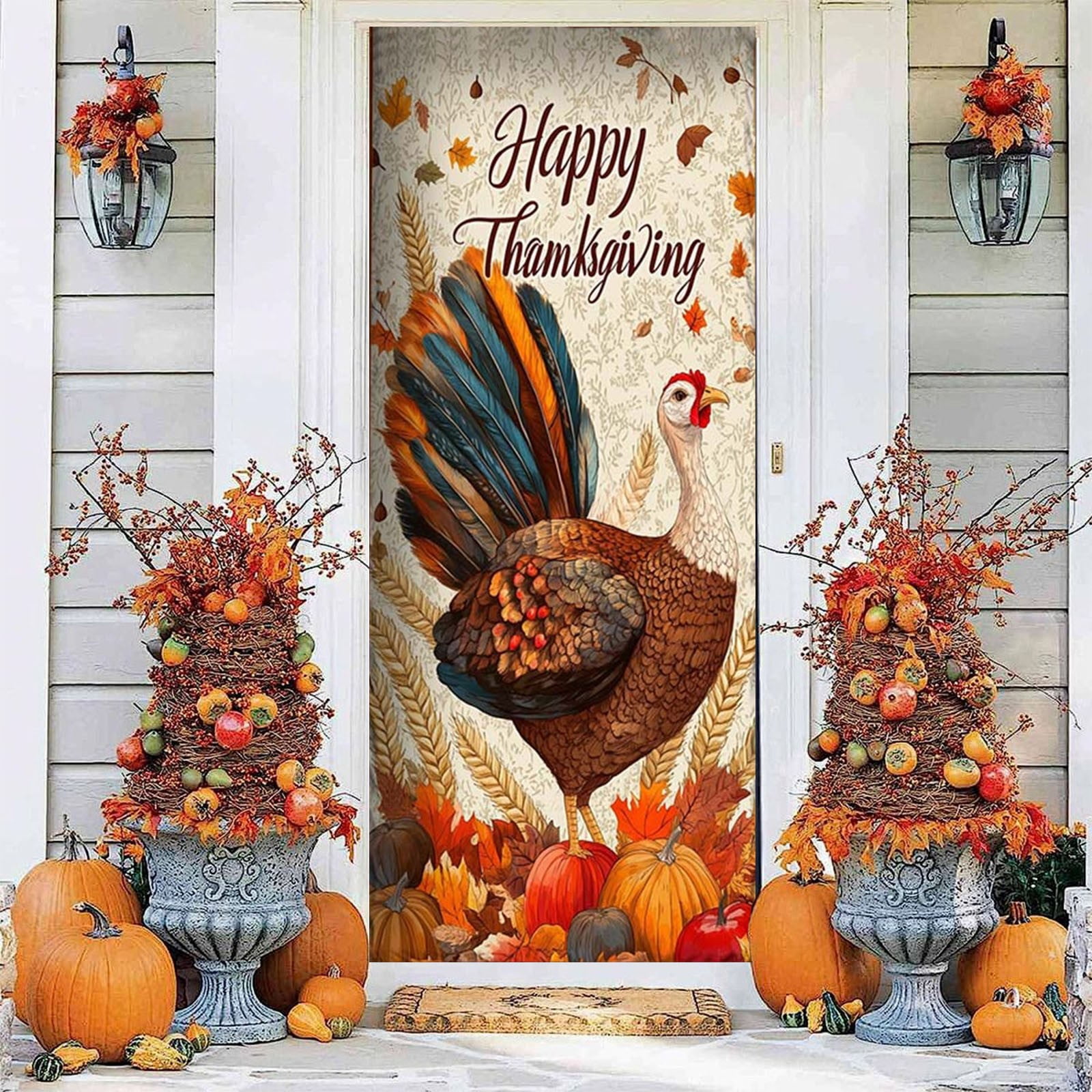 Nkmbld Thanksgiving Door Curtain Party Decorations, Large Size Happy ...