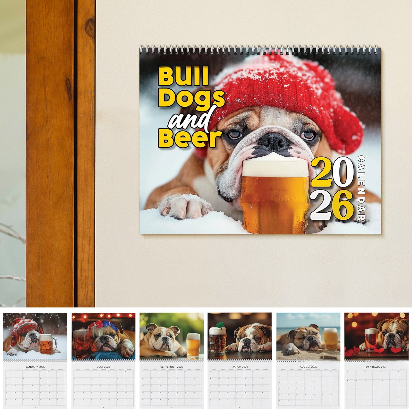 Nkmbld Wall Calendar 2026 Bull Dogs and Beer Hangable Wall Calendar ...