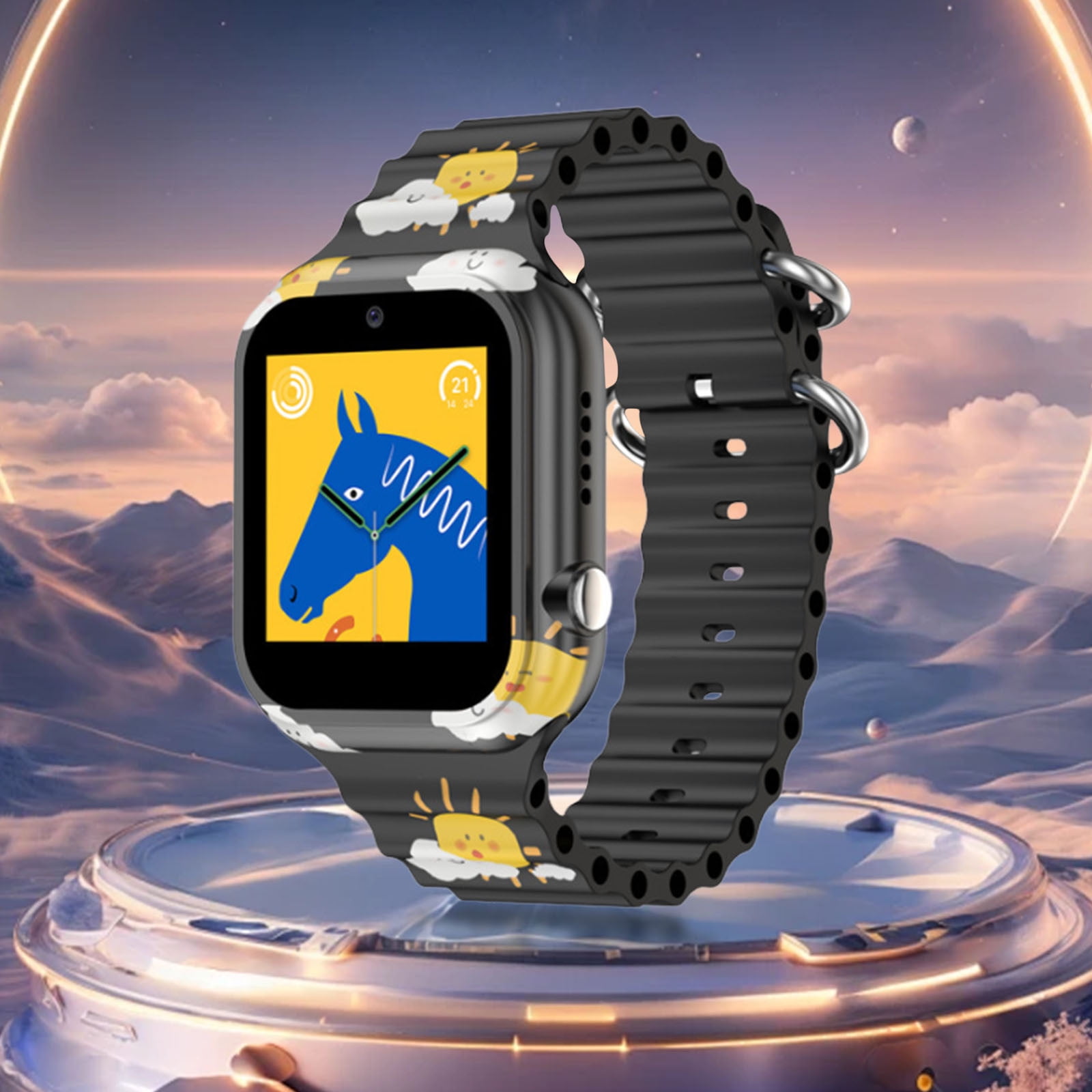 Nkmbld Watch Fitness Tracker LED Screen Watch with Printed Strap Large Positioning and Alarm ...