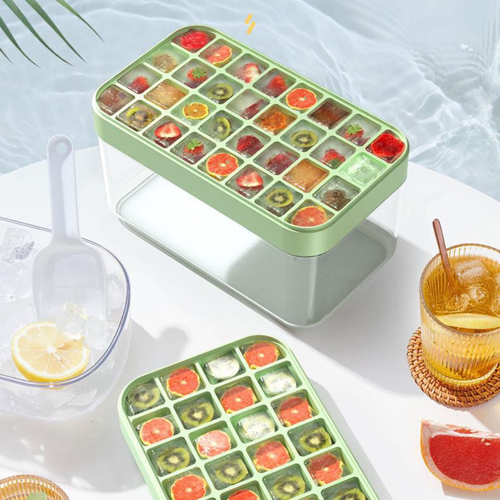 Nkmbld Whiskey Ice Cubes Mold Soft Plastic Ice Box with Cover Set Ice ...