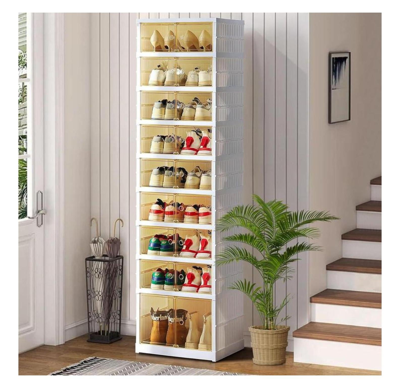 Nldd 9-Tier Foldable Shoe Rack Box - Clear Plastic Stackable Shoe ...