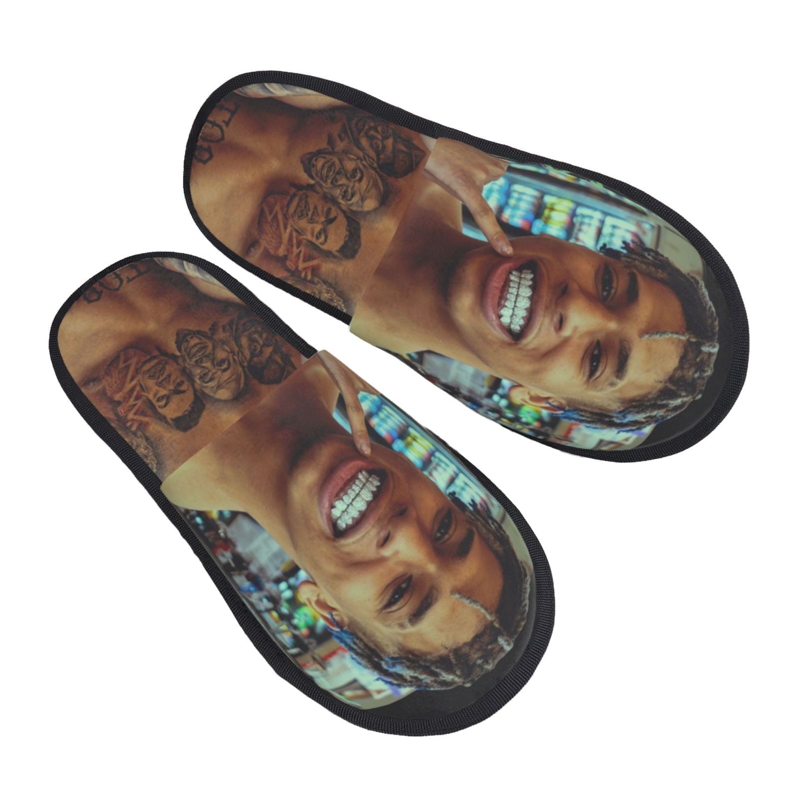 Nle Choppa Furry Slippers For Men Women Fuzzy House Slippers Winter Anti-Slip Indoor And Outdoor ...